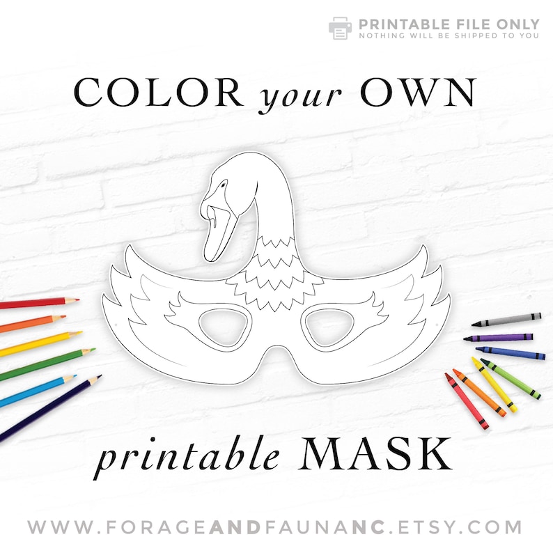 Printable Swan Coloring Activity Mask for Kids White Goose Printable ...