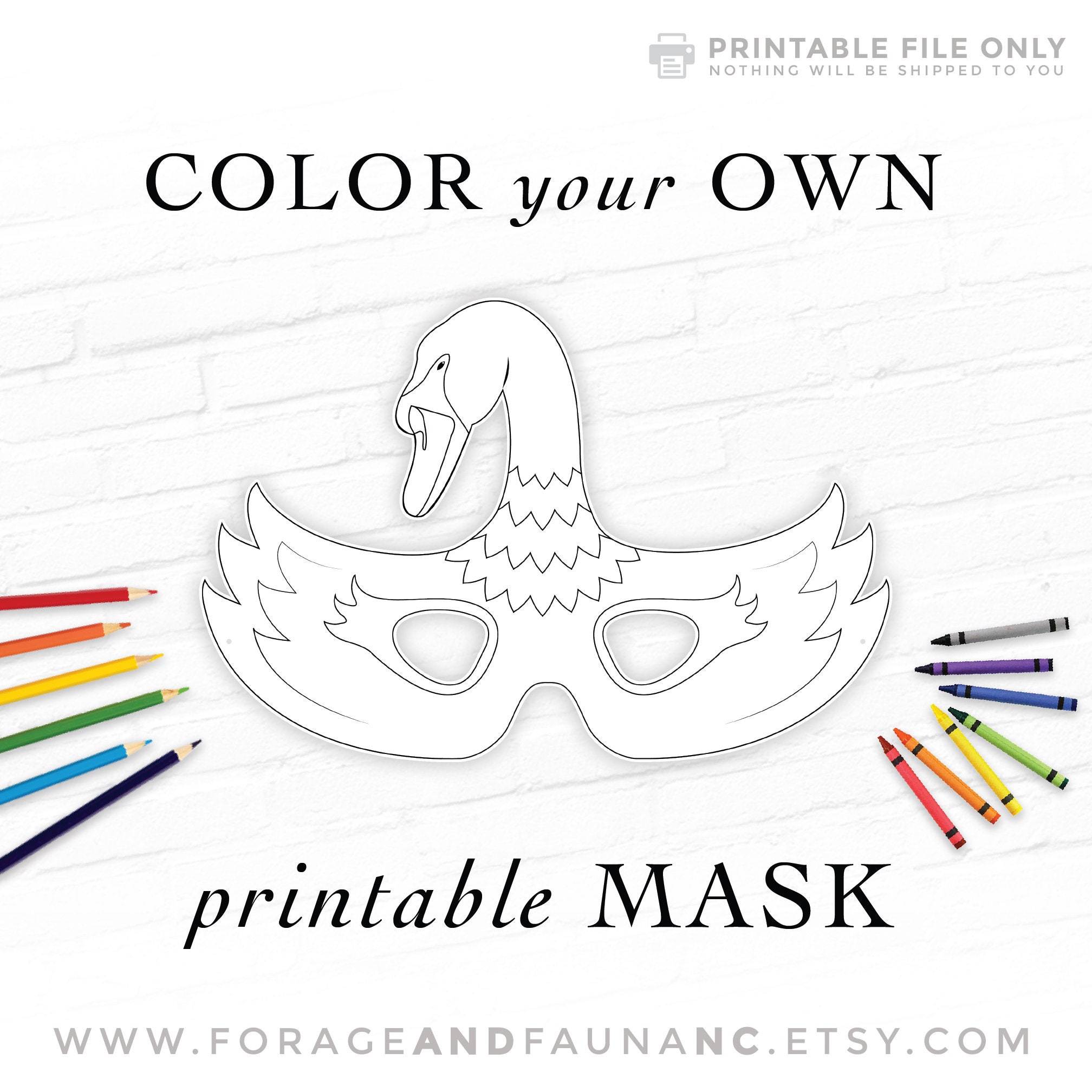Printable Swan Coloring Activity Mask for Kids White Goose Printable ...