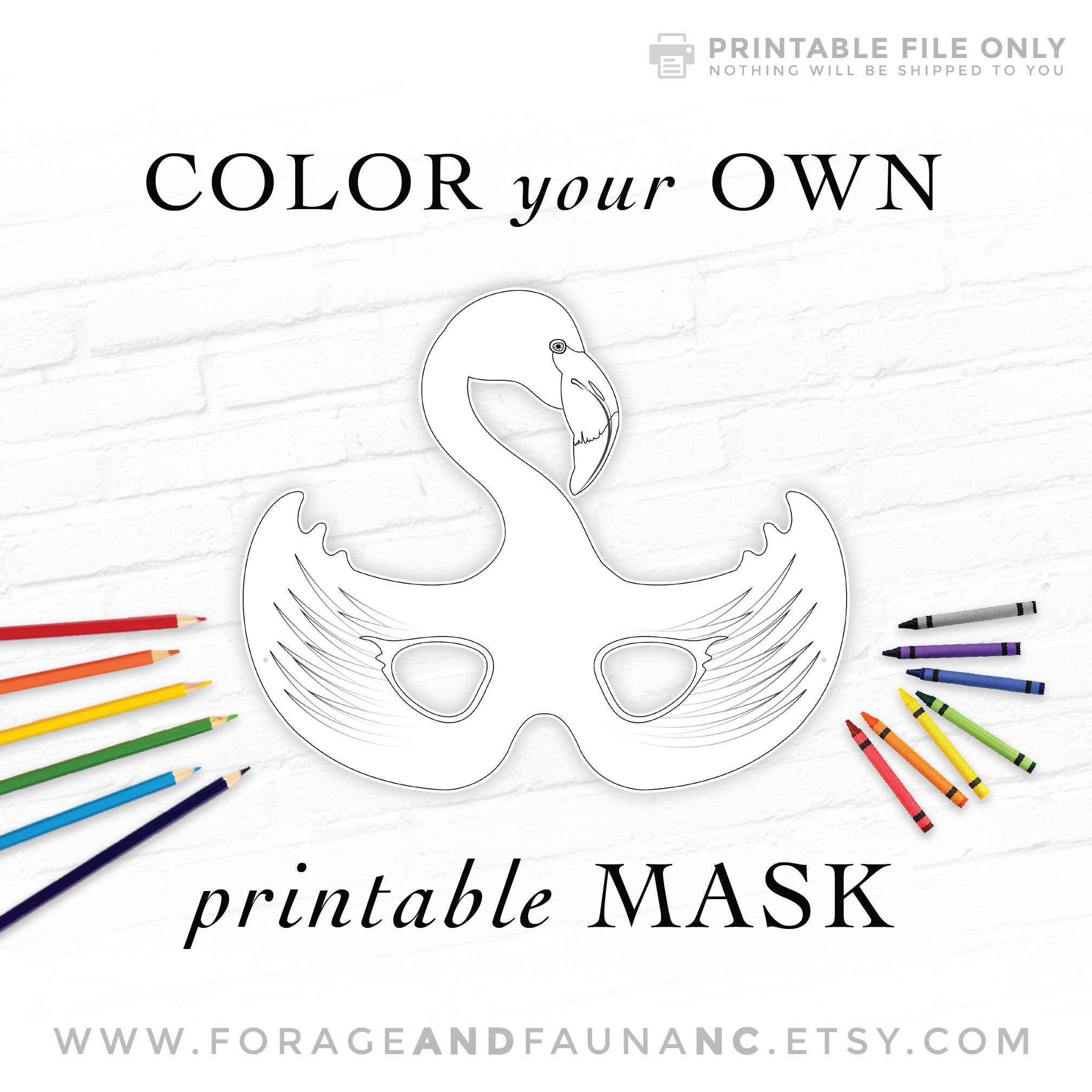 Coloring Book Flamingo Printable Tropical Bird Mask Animal Mask ...