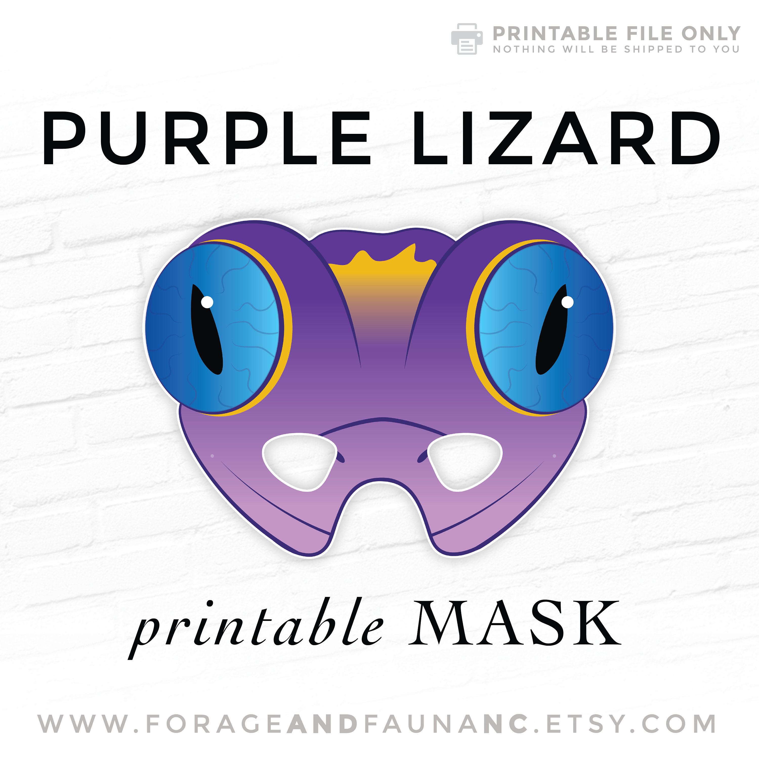 Purple Lizard Printable Reptile Costume Mask Salamander Lizard - Etsy