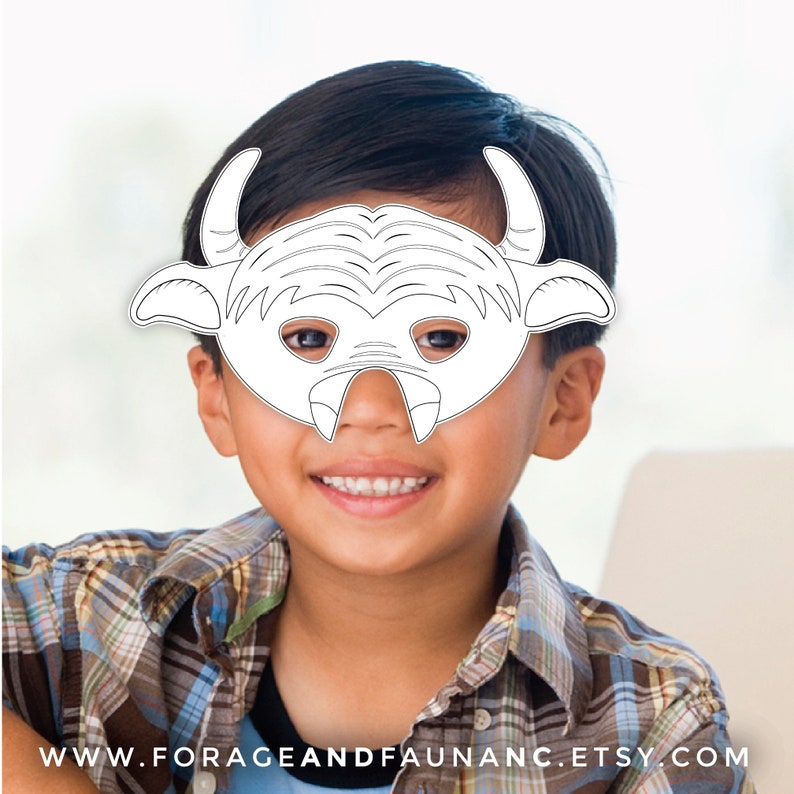 Buffalo Bison Mask Printable Coloring Book Page Animal Mask Birthday ...