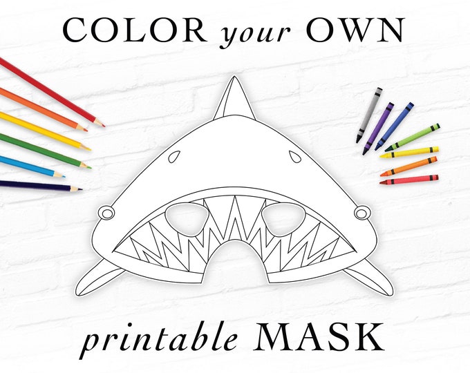 Shark Coloring Mask Printable Fish Costume Animal Halloween Pool Party ...