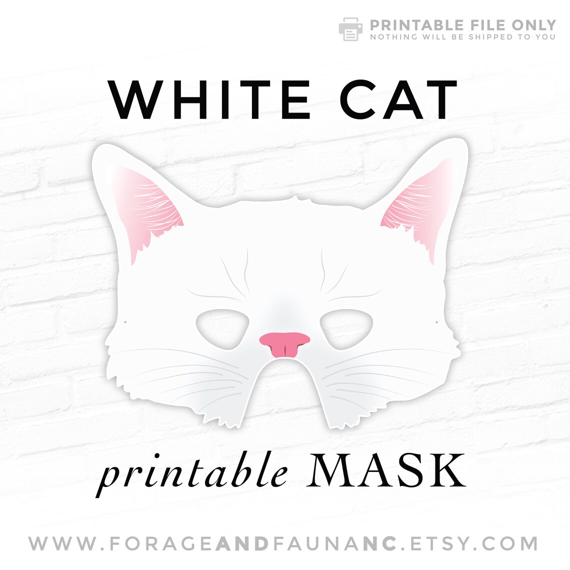 Printable Halloween Cat Mask, White Cat Mask, Masquerade Mask, Paper ...