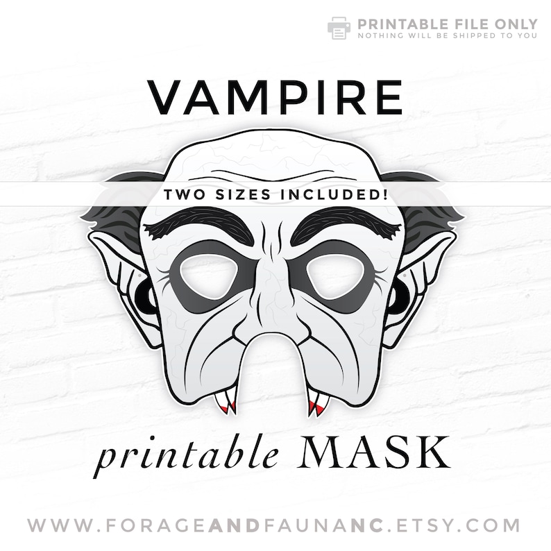 Vampire Printable Costume Mask, Count Orlok Nosferatu Dracula Halloween ...