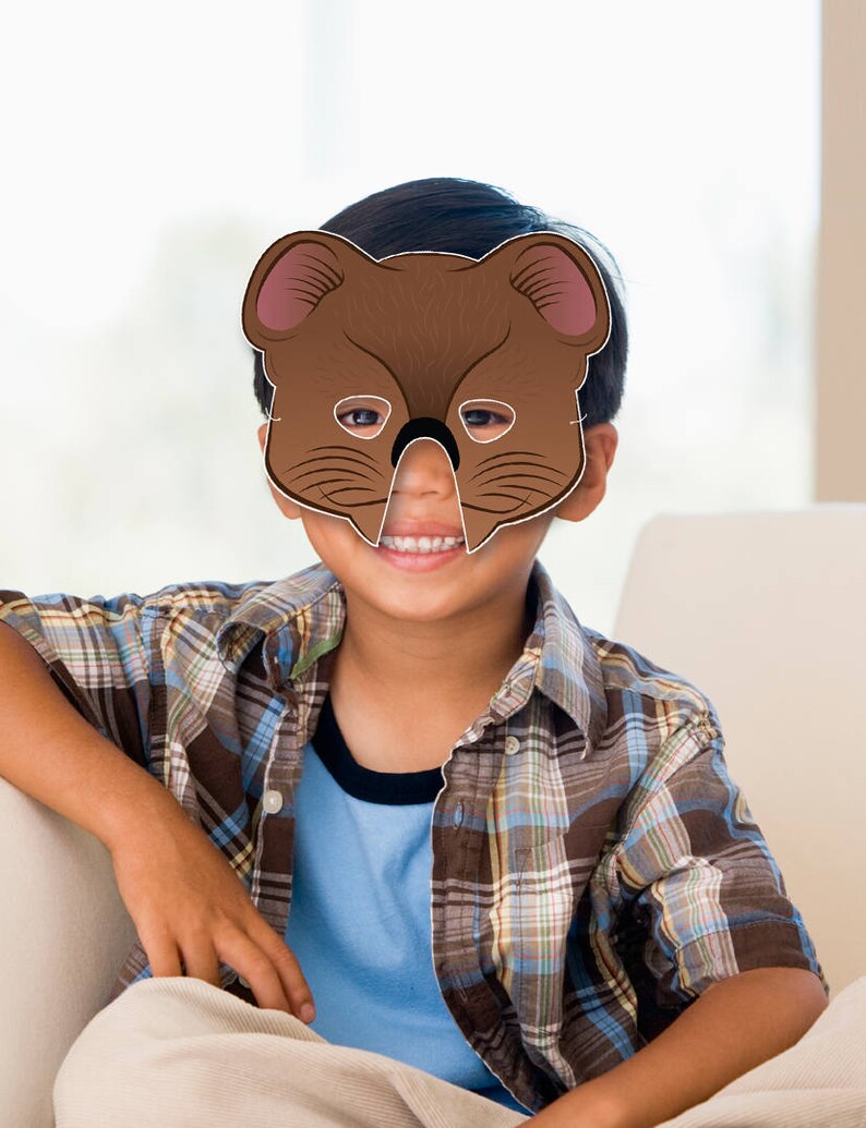 Weasel Ferret Printable Animal Party Mask, Brown Ferret Animal Mask ...