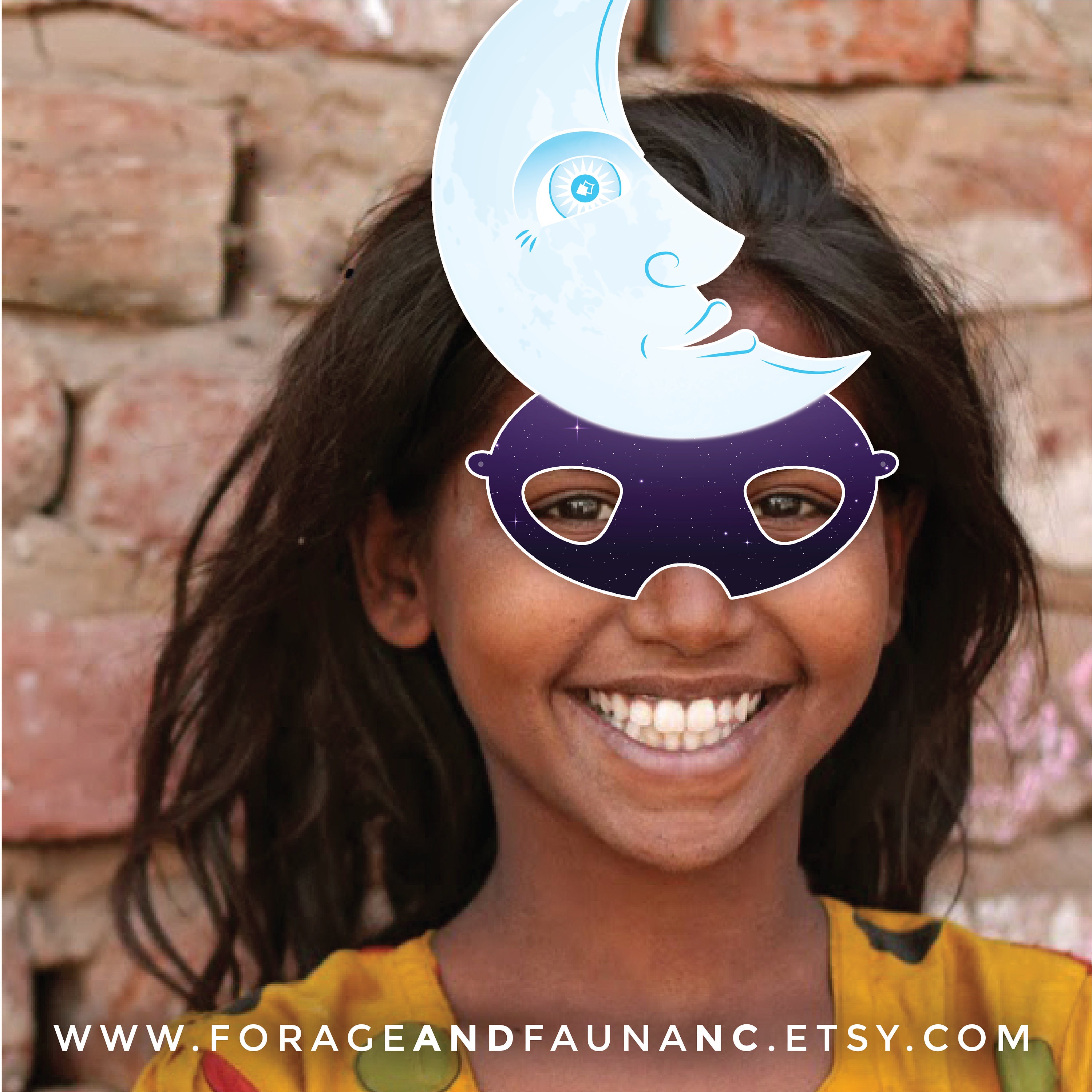 Crescent Moon Printable Halloween Mask Lunar Mask Outer Space Celestial ...