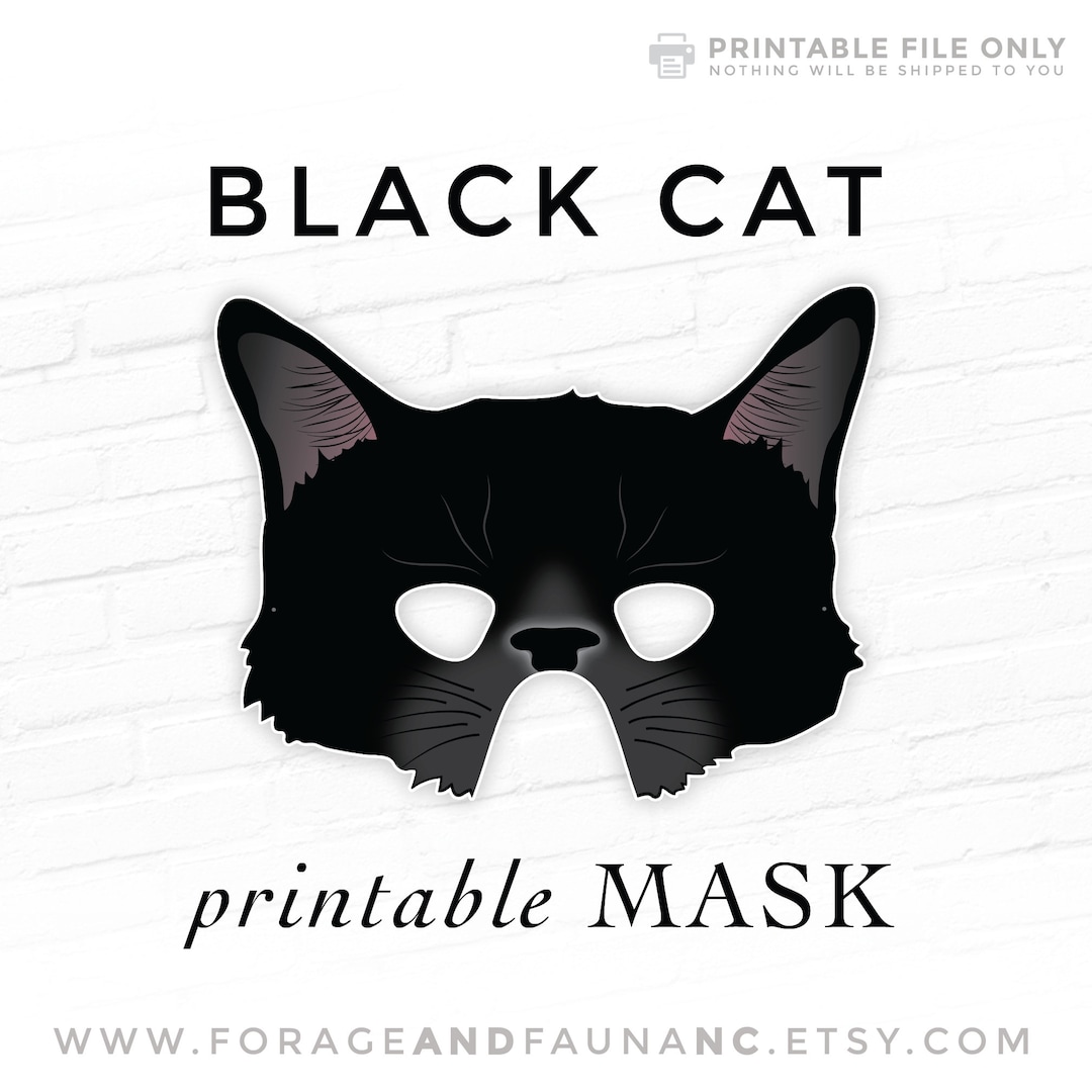 Black Cat Printable Mask Halloween Mask Witches Familiar Mask Printable ...