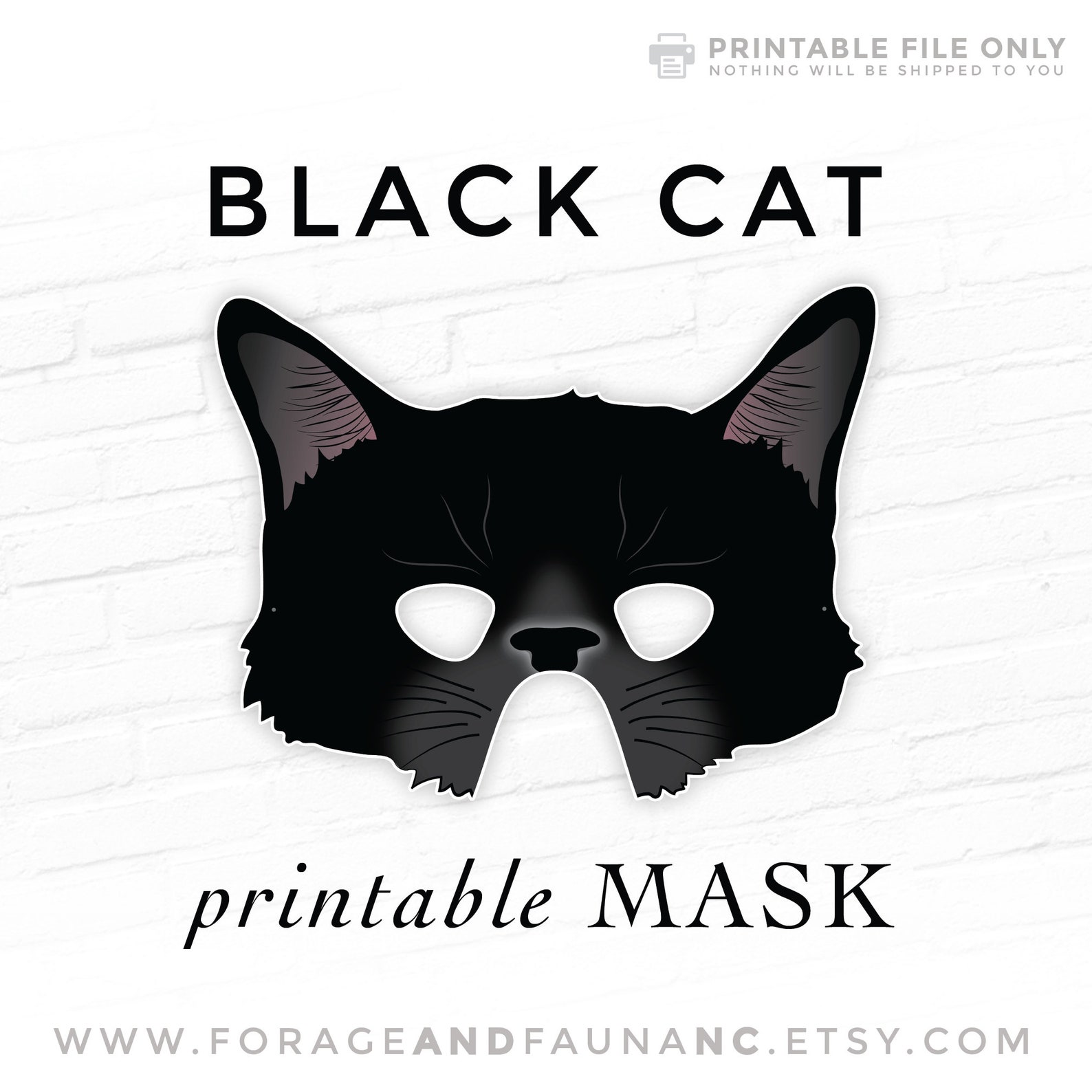 Black Cat Printable Mask Halloween Mask Witches Familiar Mask Printable ...
