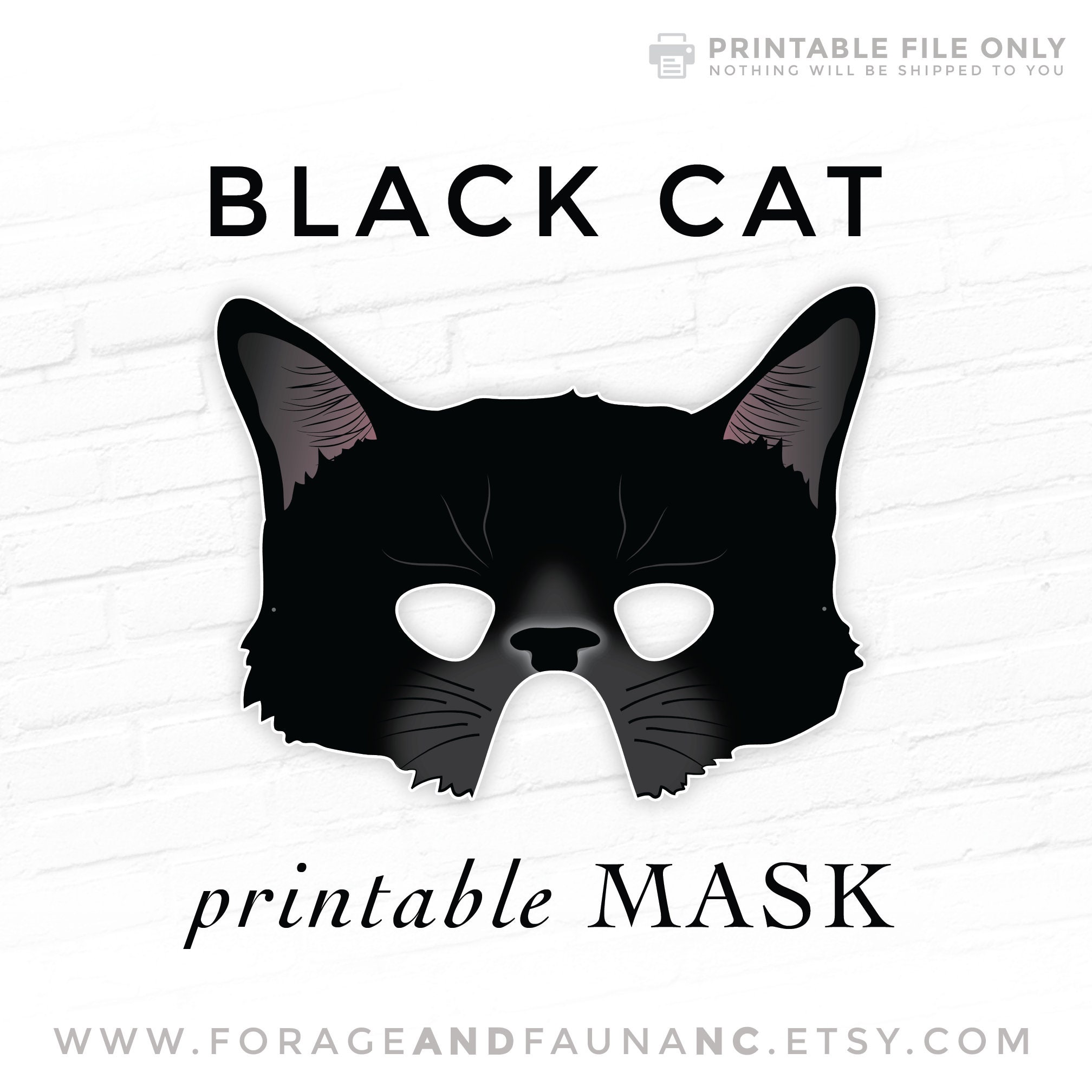 Black Cat Printable Mask Halloween Mask Witches Familiar Mask Printable ...