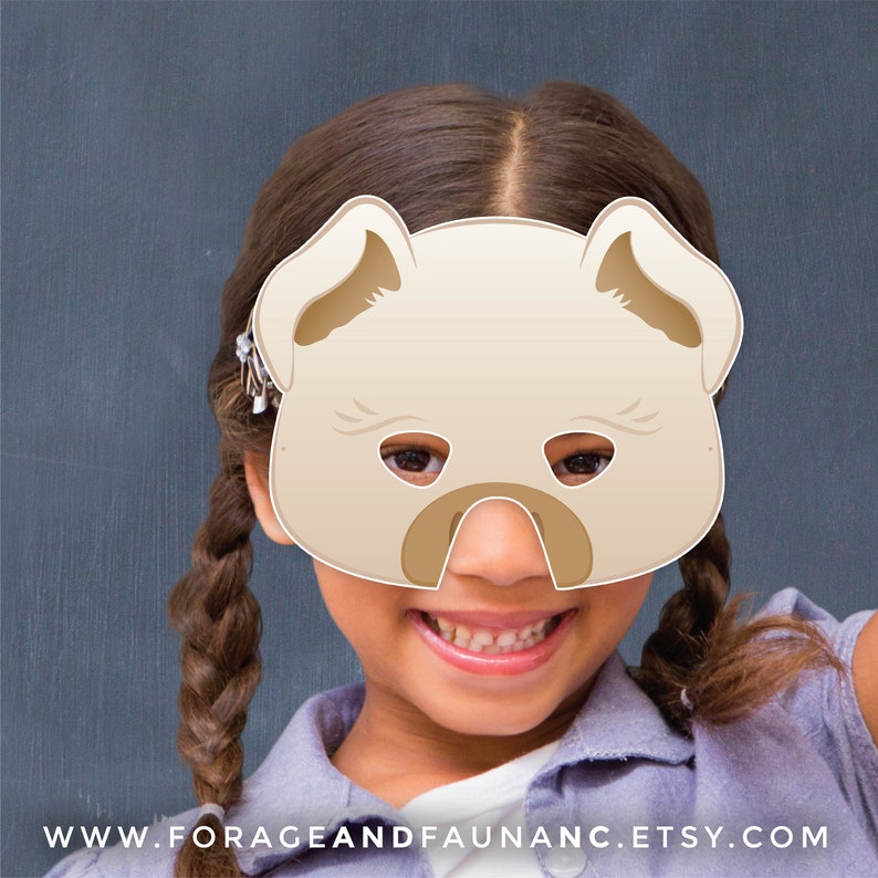 Tan Pig Printable Animal Mask Halloween Party Mask Kunekune - Etsy