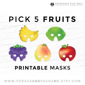 Pick Any 5 Fruit Printable Masks Food Halloween Party Costume Props ...