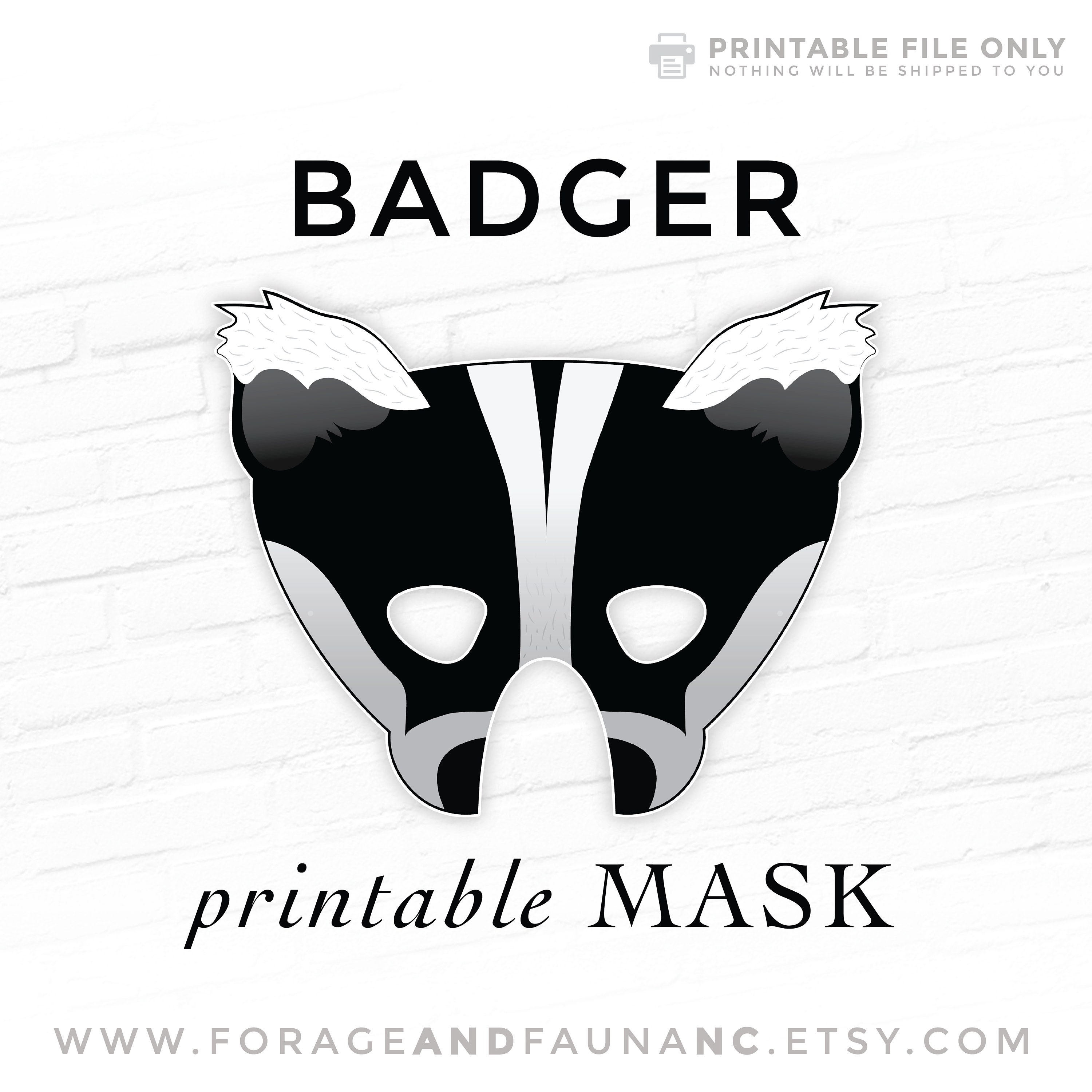 Badger Printable Mask Honey Bodger Costume Mustelid Halloween Party ...