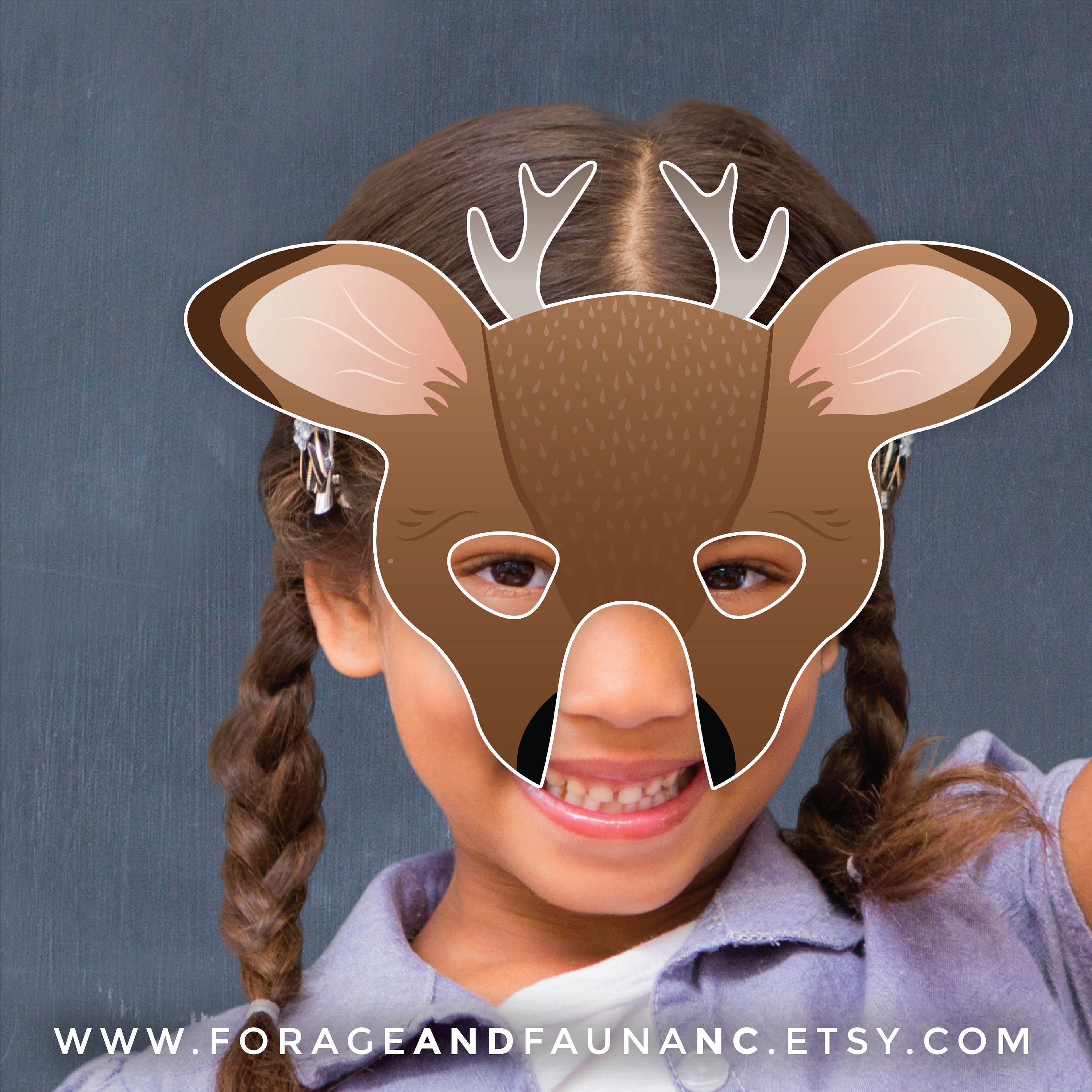 Reindeer Printable Mask Stag Costume Masquerade Rudolph Christmas Mask ...