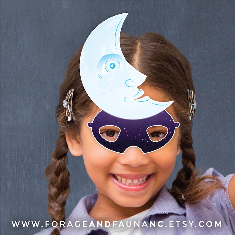 Crescent Moon Printable Halloween Mask Lunar Mask Outer Space Celestial ...