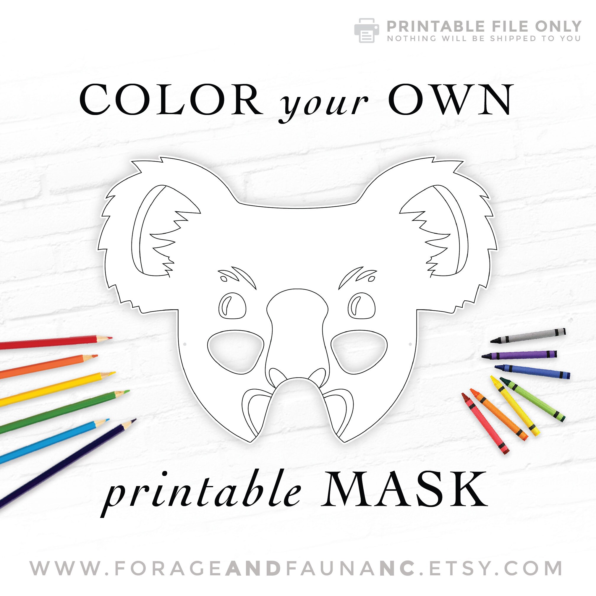 Koala Bear Coloring Mask Printable Coloring Fun Activity Page Animal ...