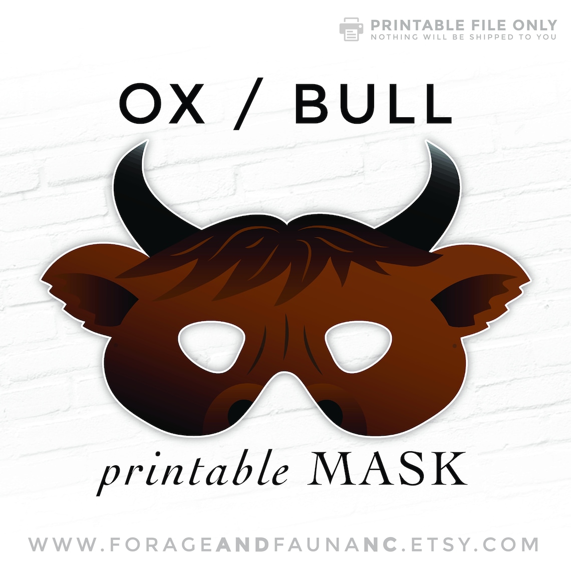 Printable Ox Mask Lunar New Year Brown Bull Cow Animal Masks Costume ...