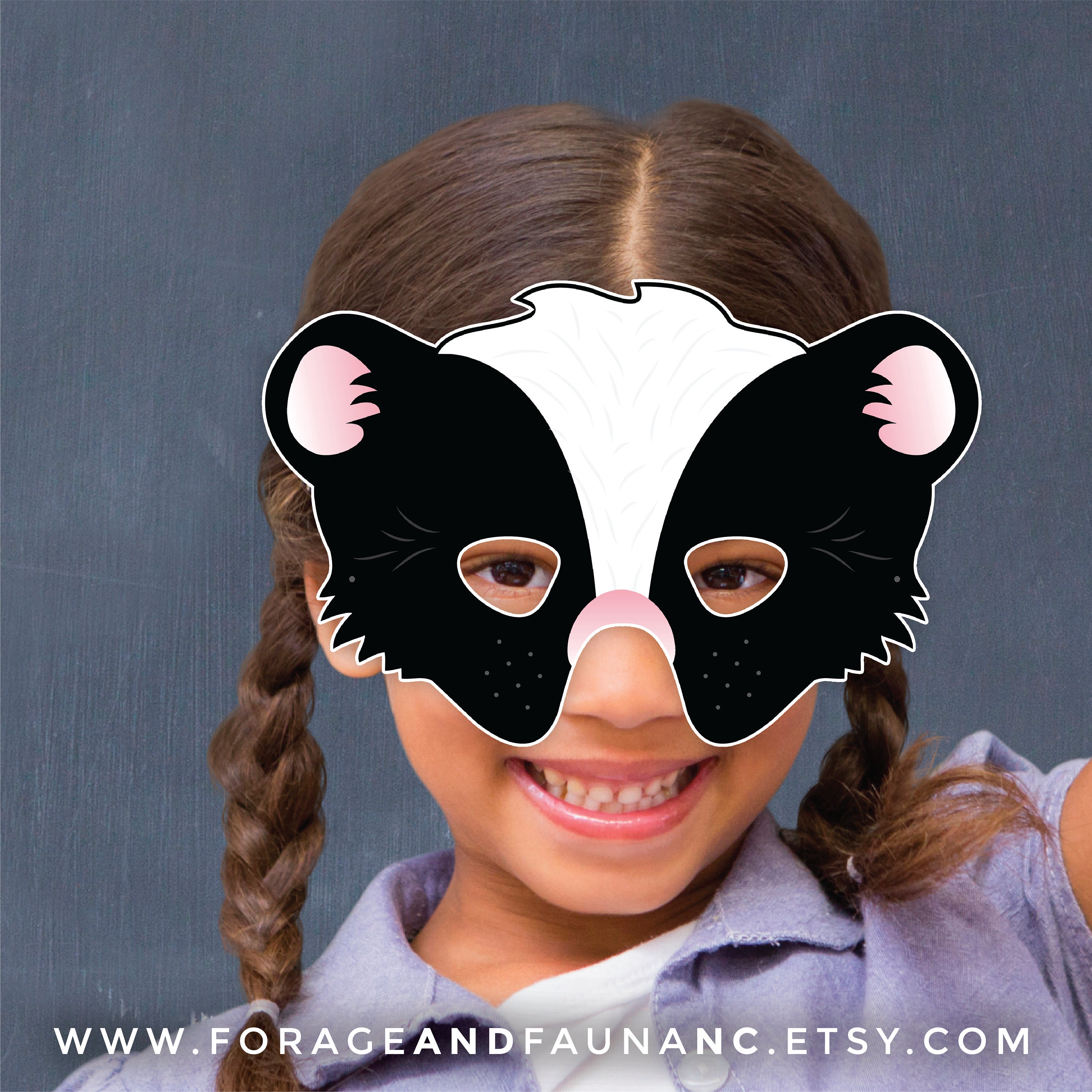 Skunk Printable Mask Animal Halloween Party Costume Masks | Etsy