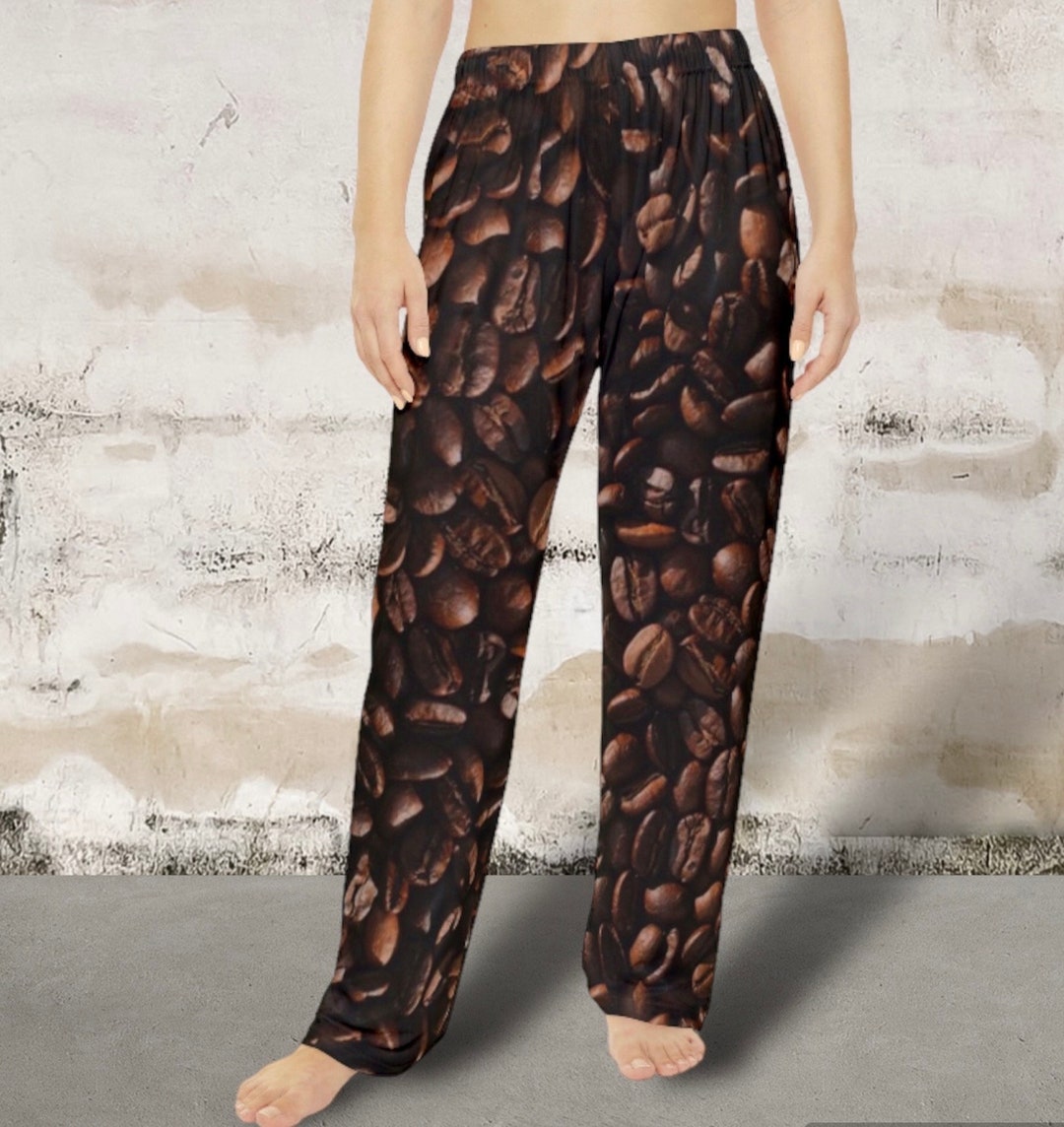 Coffee Themed Womens Pajama Pants, Funny Coffee Pj Bottoms, Ladies ...