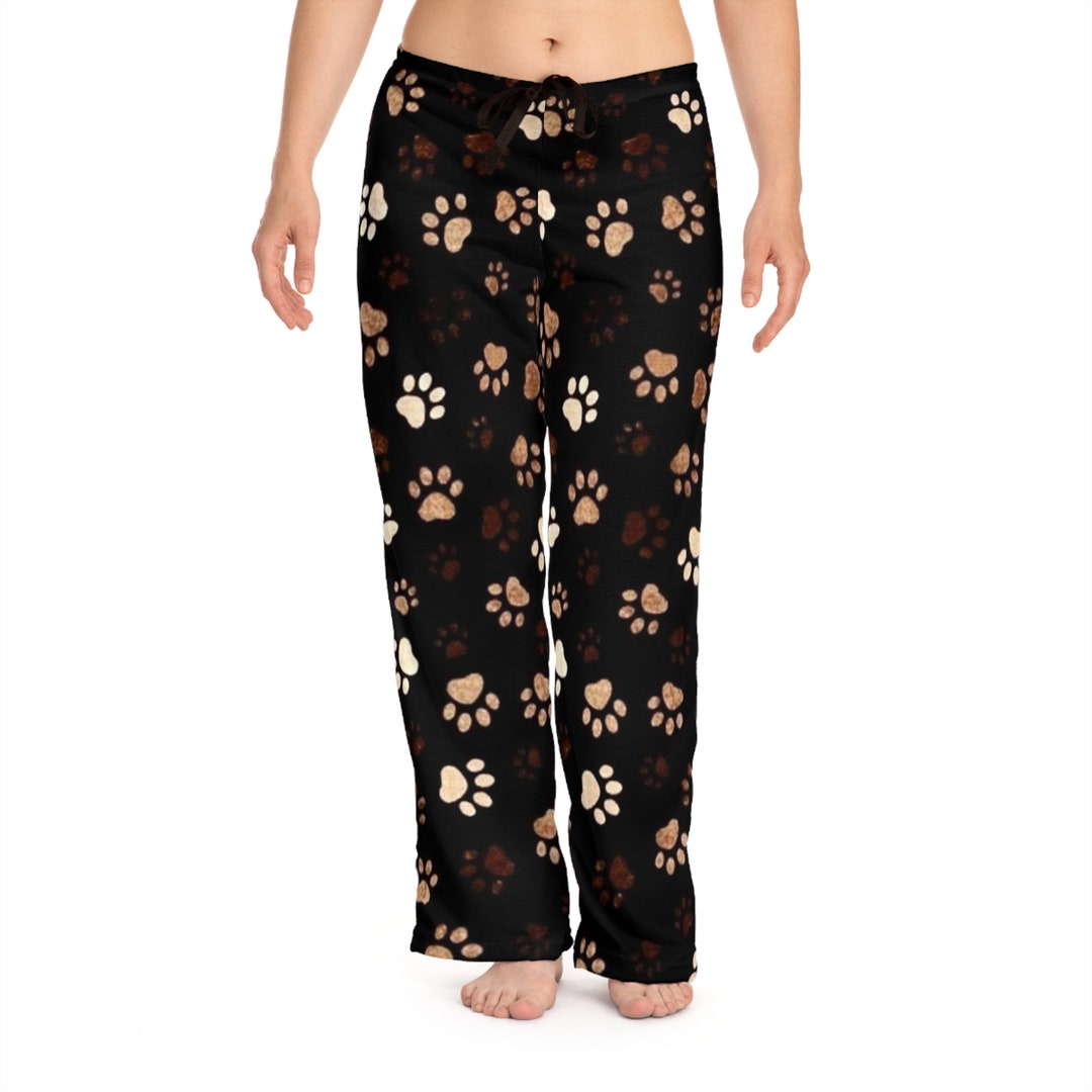 Ladies Pajama Pants Cat Paw Prints, Cat Lovers Pj Bottoms, Womens ...