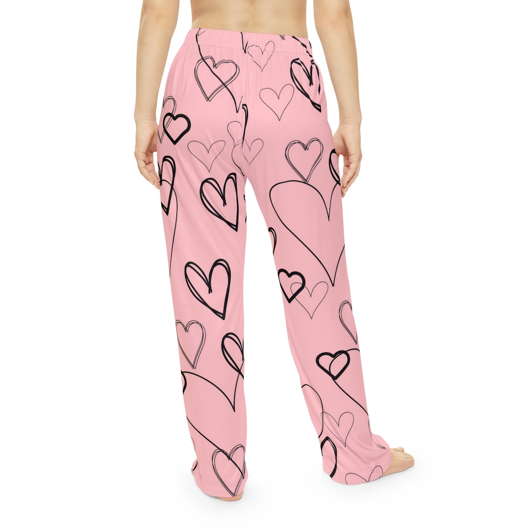 Womens Heart Themed Pajama Pants Cute Heart Ladies Lounge - Etsy