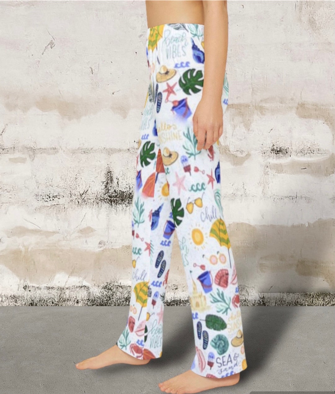 Kids Sea and Beach Theme Pajama Bottoms, Summer Beach Fun Pj Bottoms ...