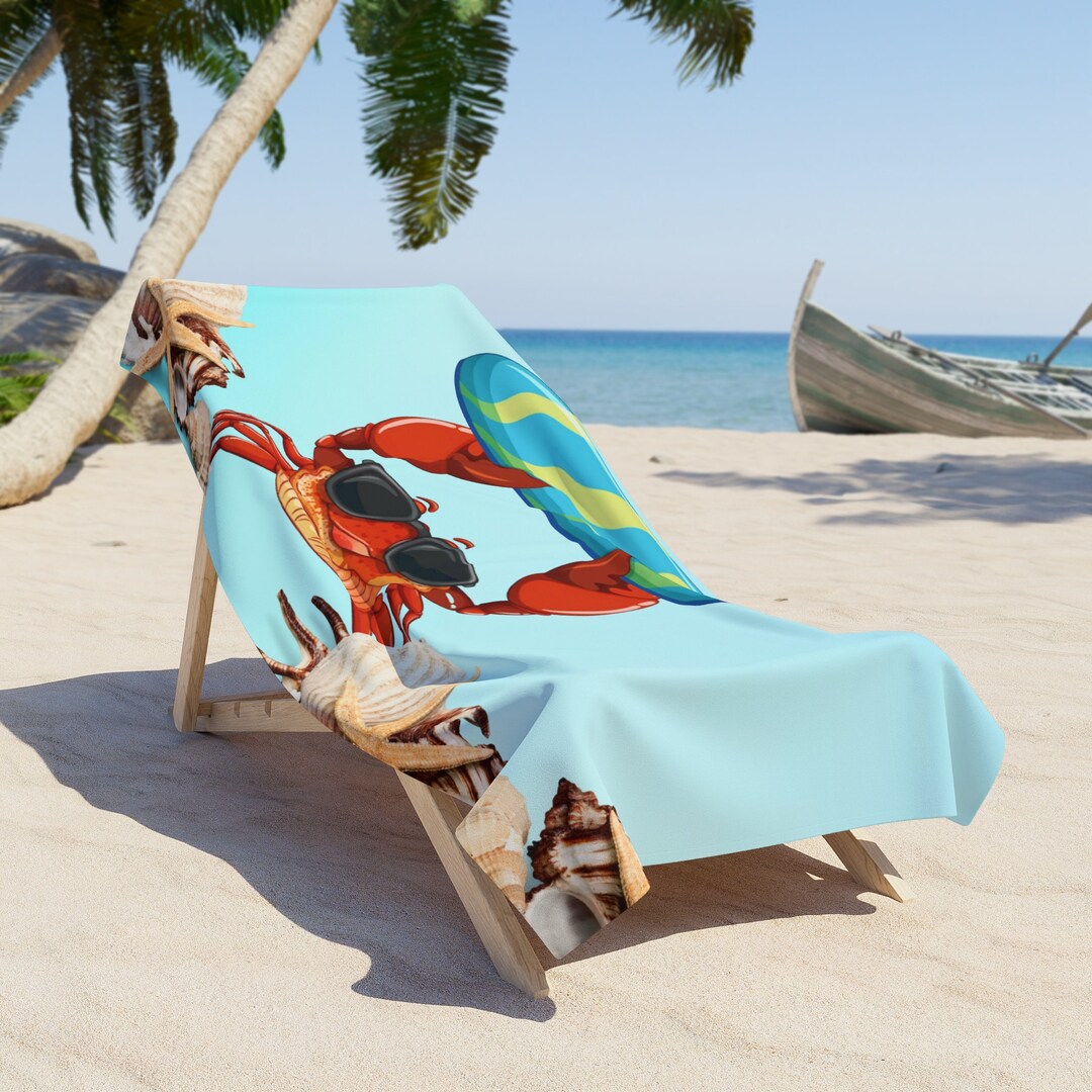 Beach Towel Funny Crab Sunglasses and Shells, 2 Sizes, Pool or Beach ...