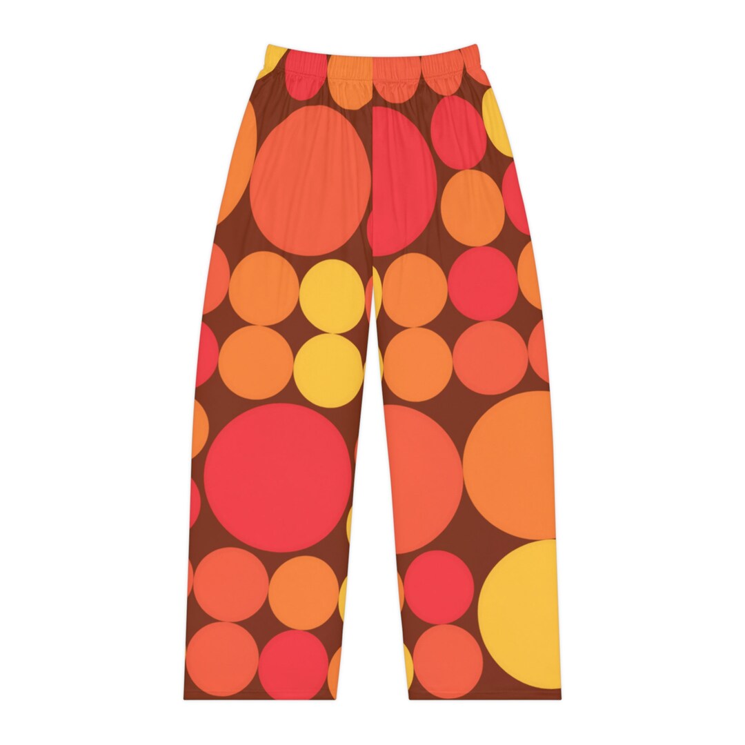 Ladies Retro Funky Orange Circles Pj Bottoms, Groovy Pajama Pants ...