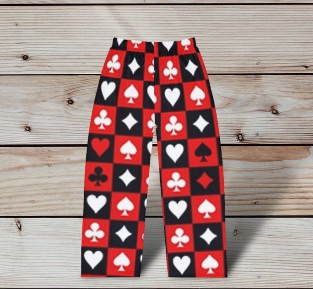 Men's Pajama Pants Cards Themed, Hearts Spades Diamond and Club Pj ...