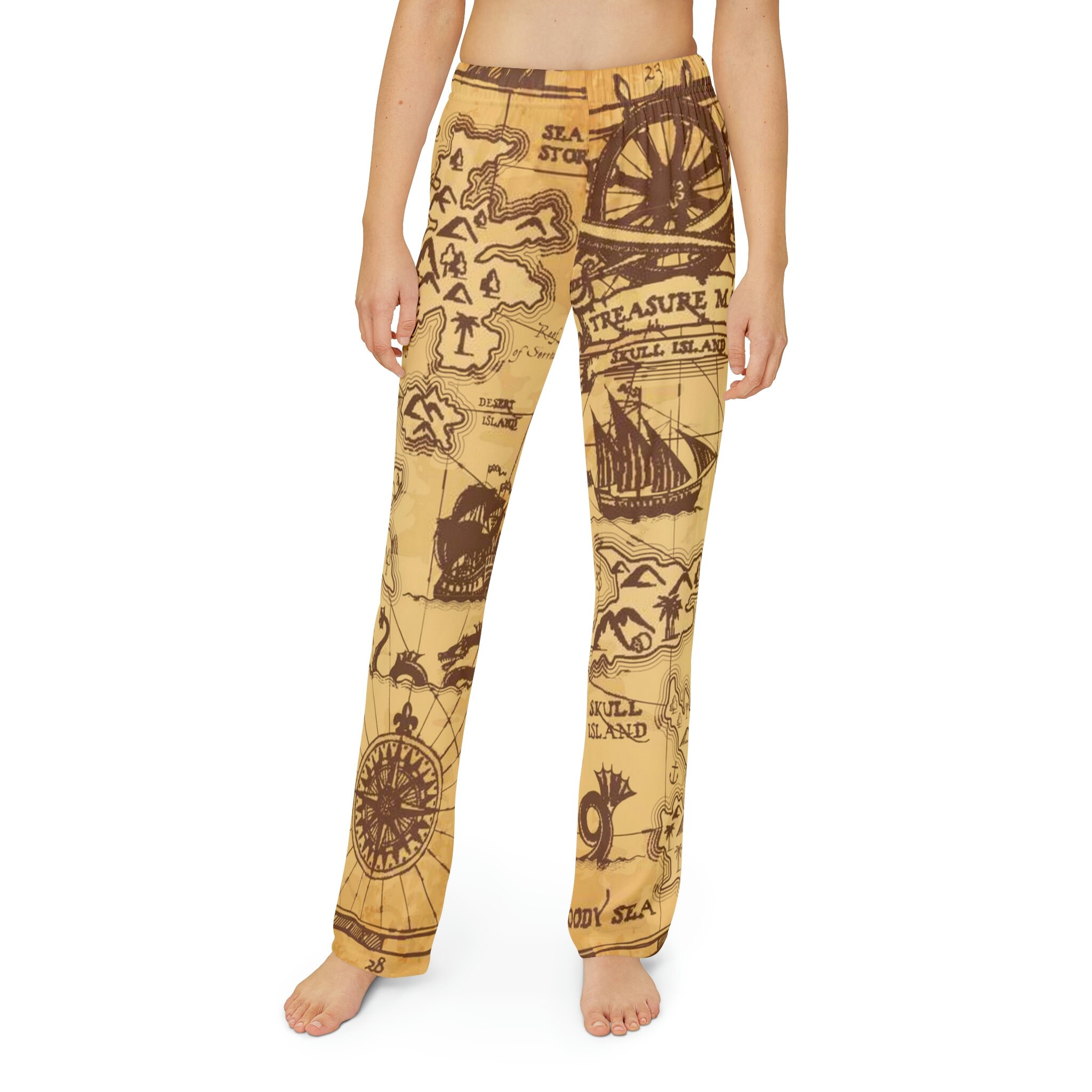 Pirate Treasure Map Themed Kids Pj Bottoms, Child Pajama Bottoms ...