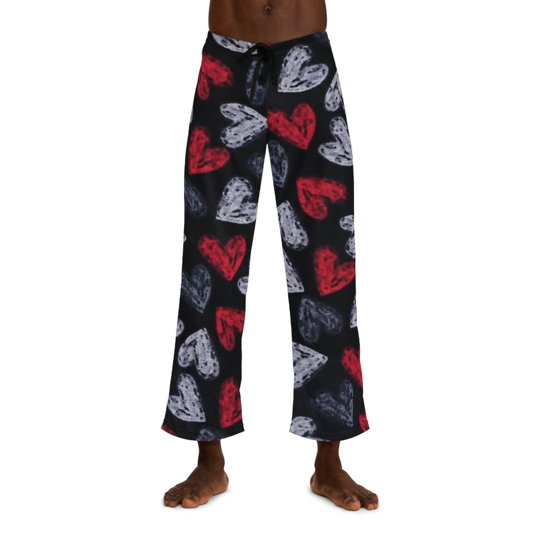 Men's Hearts Pajama Pants, Love Theme Valentine's Day Pj Bottoms, Gift ...