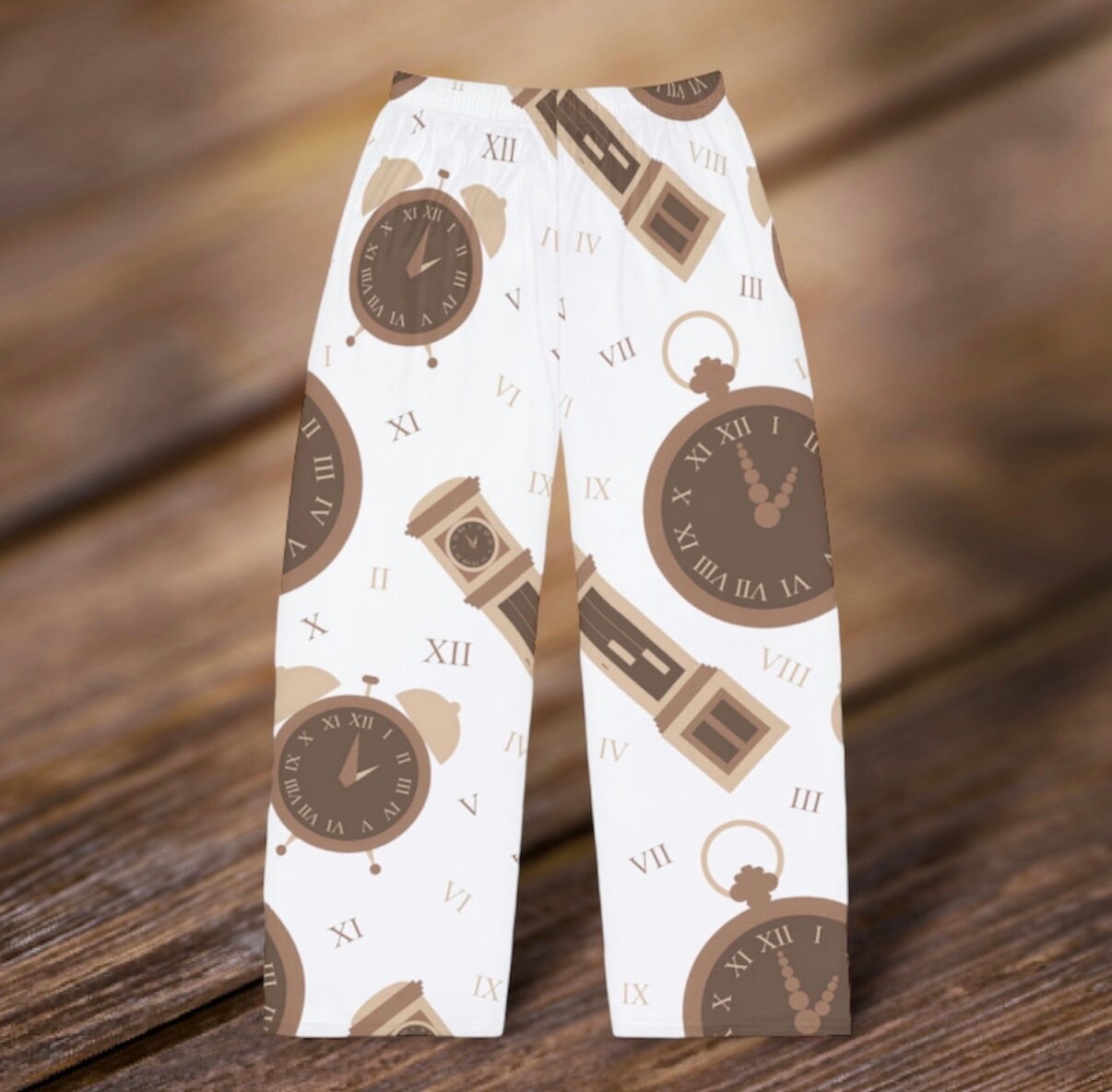 Mens Old Fashioned Clocks Themed Pajama Pants, Pj Bottoms Vintage Clock ...