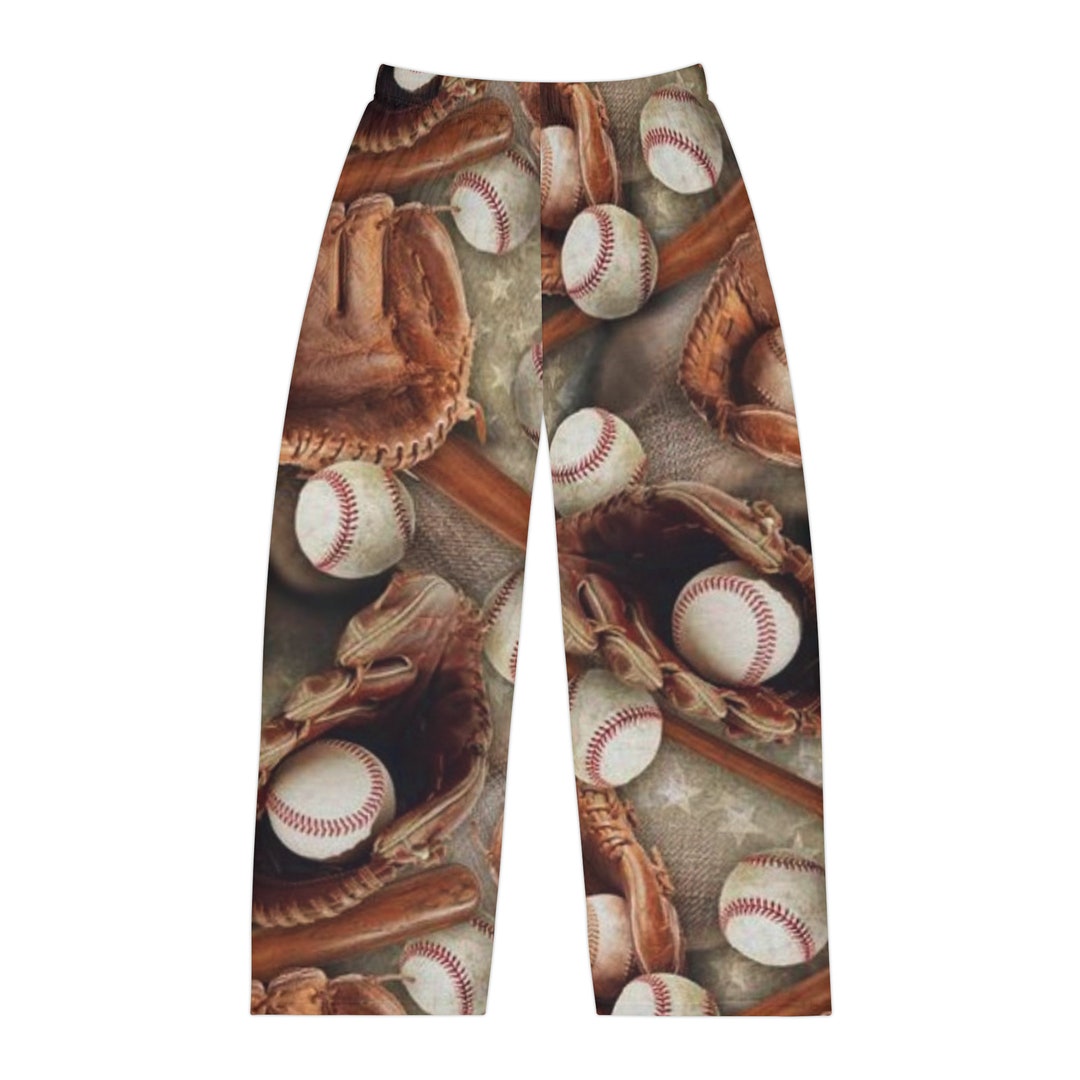 Men's Pajama Pants Baseball Themed, Baseballs and Gloves Pj Pants ...