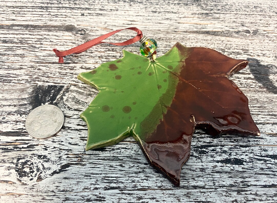 Ceramic Maple Leaf Ornament Fall Colors Leaf Ornament Clay - Etsy