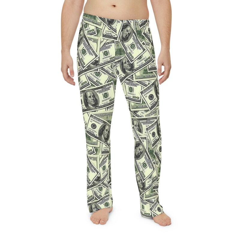Men's Money Print Pajama Pants, Funny Hundred Dollar Bills Pj Pants ...