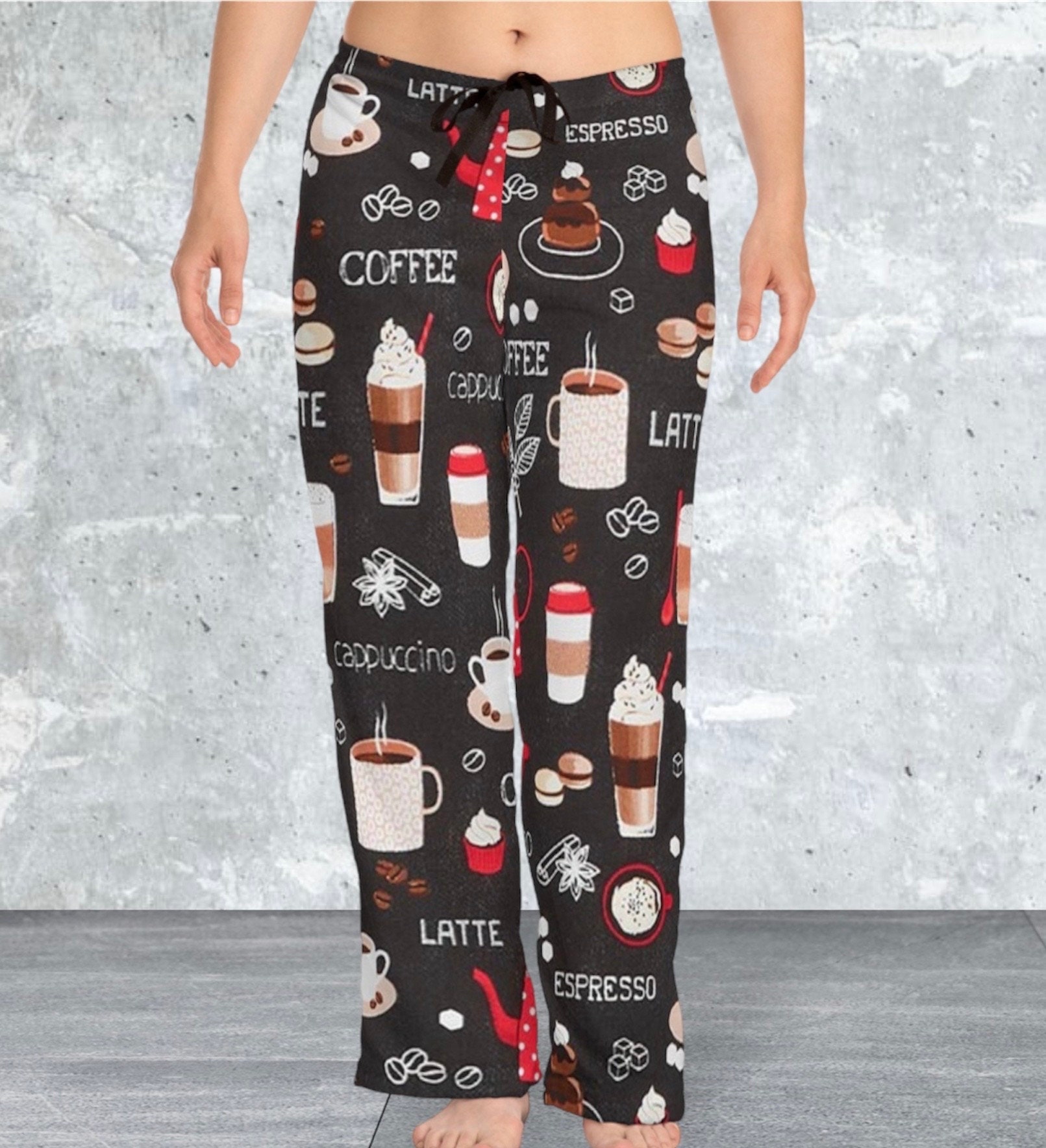 Pajama Pants Coffee Theme, Coffee Lovers Pjs, Ladies Novelty Pj Bottoms ...