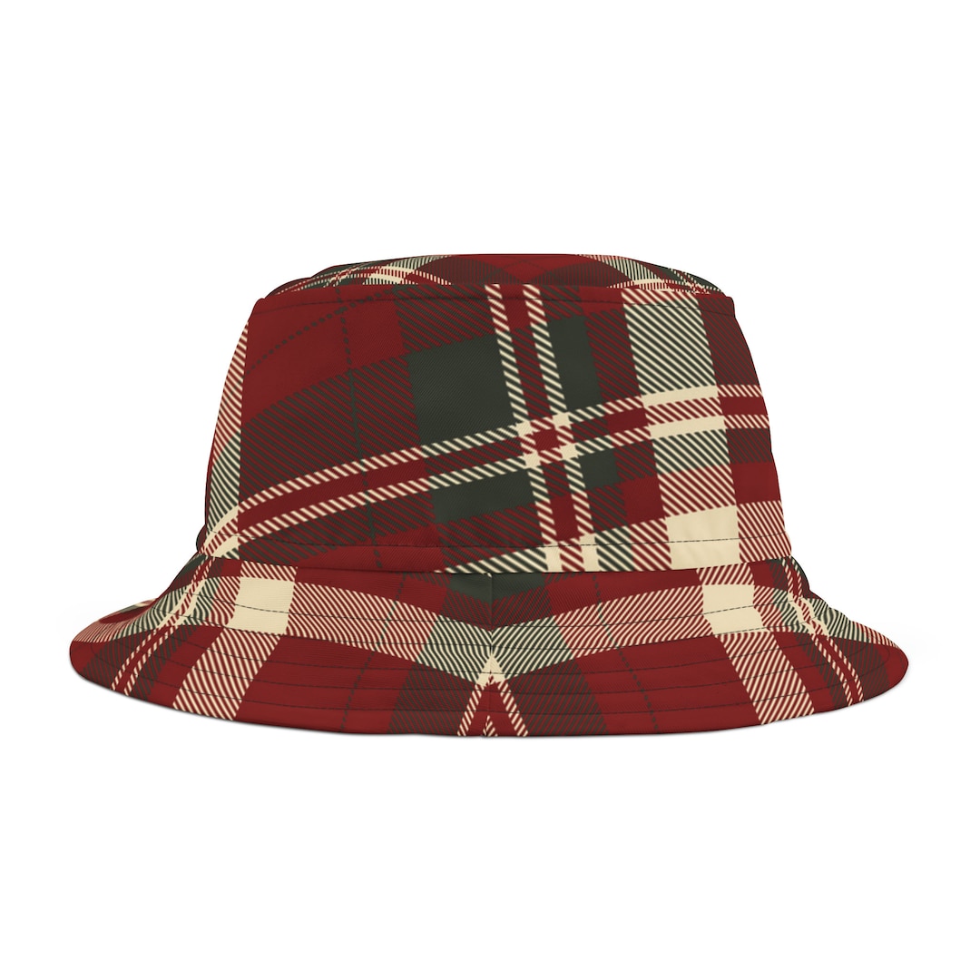 Bucket Hat Red Plaid, Plaid Print Fashion Hat, Ladies Mens Kids Hat ...