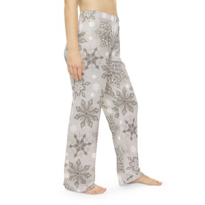 Winter Theme Ladies Snowflake Pj Pants, Holiday Ladies Pajama Pants ...