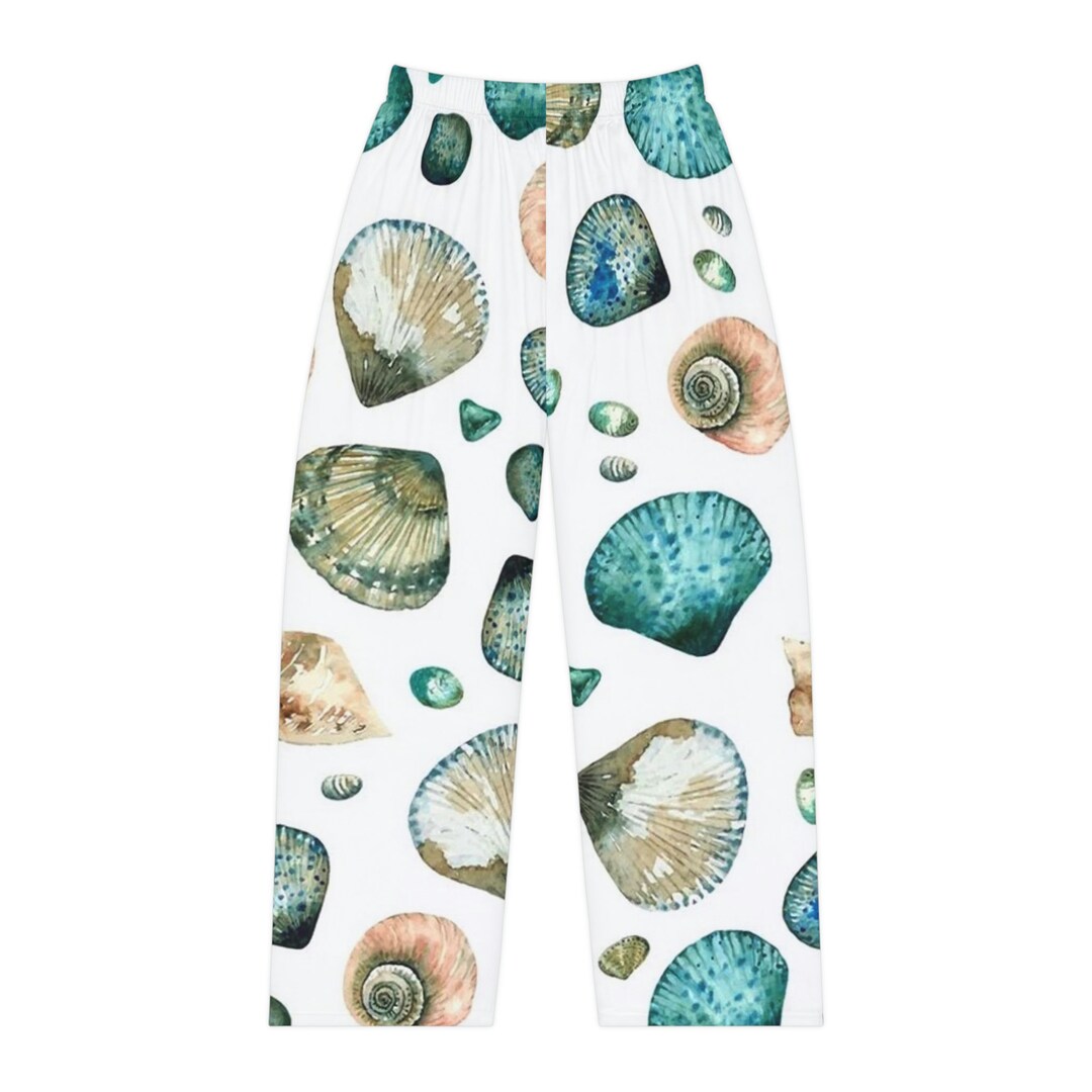 Ladies Watercolor Seashell Print Pj Bottoms, Sea Shells Pajama Pants ...