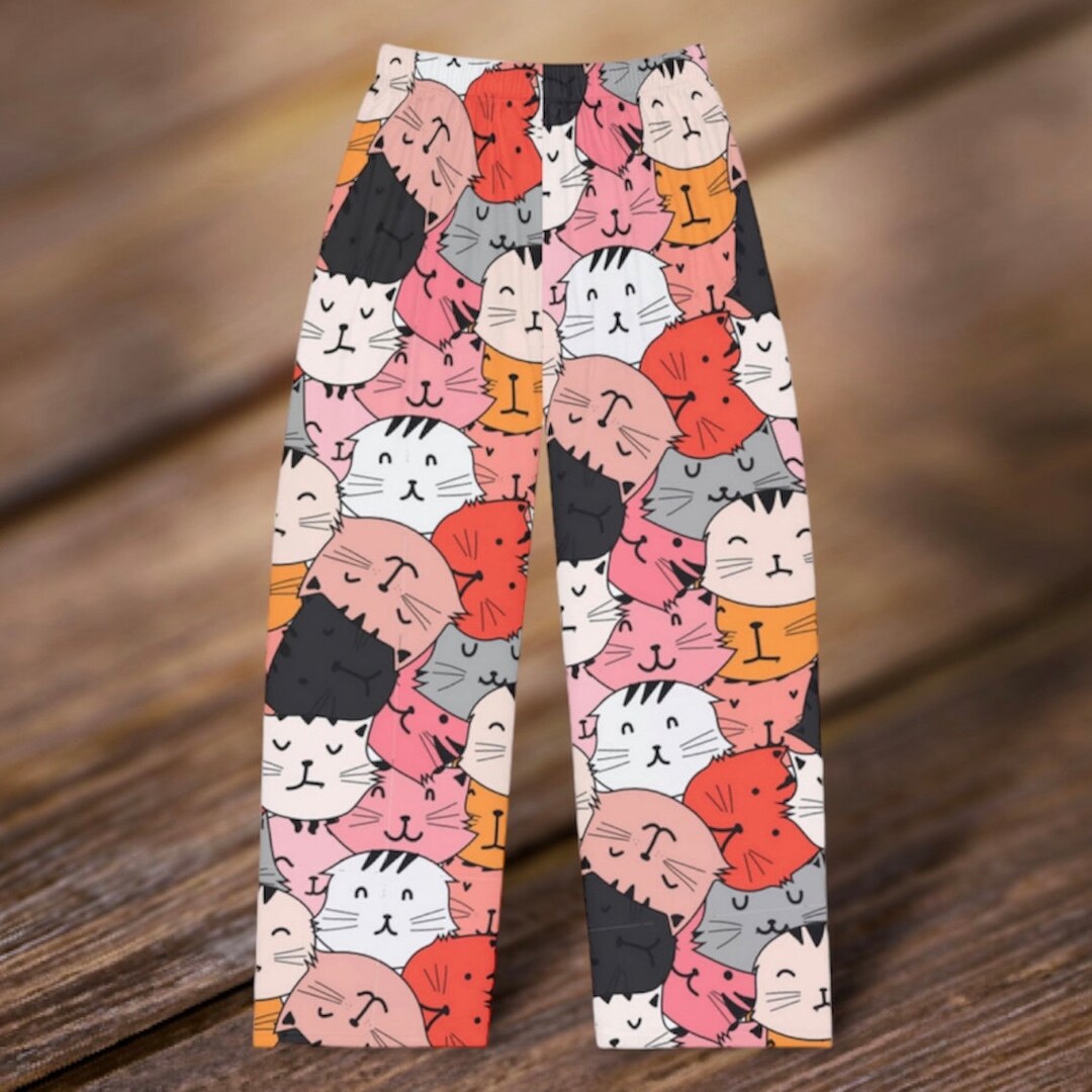 Ladies Sleepy Cat Faces Pj Bottoms, Cats Pajama Pants, Women's Novelty ...