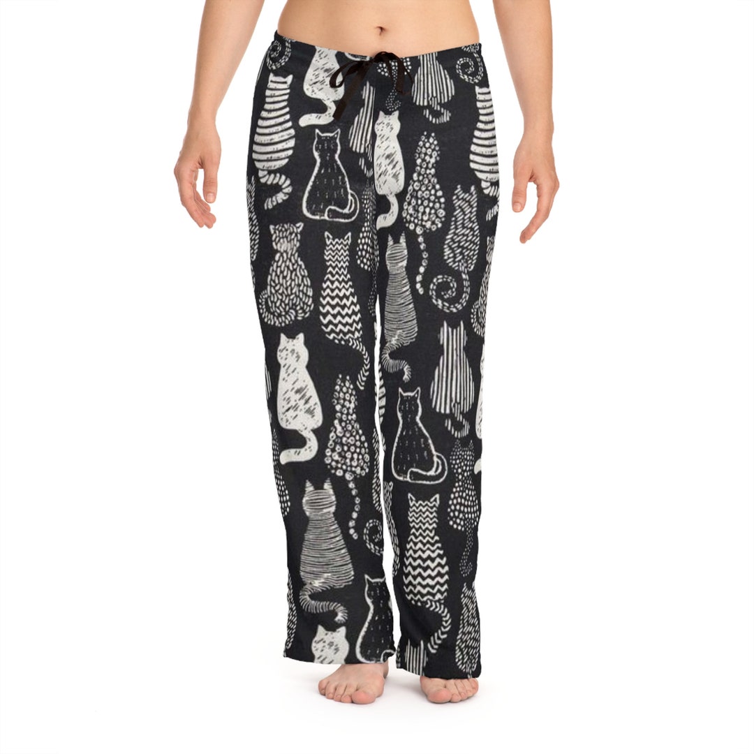 Ladies Black and White Cats Pajama Pants, Cat Overs Pjs, Ladies Novelty ...