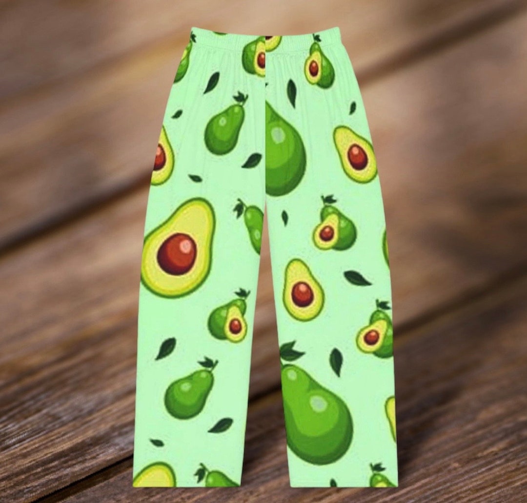 Avocado Pajama Pants, Green Guacamole Pj Pants, Cute Ladies Pajama ...