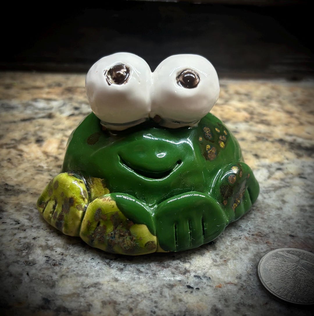 Whimsical Ceramic Frog, Garden Art, Flower Pot Decor, Cottage Core Frog ...