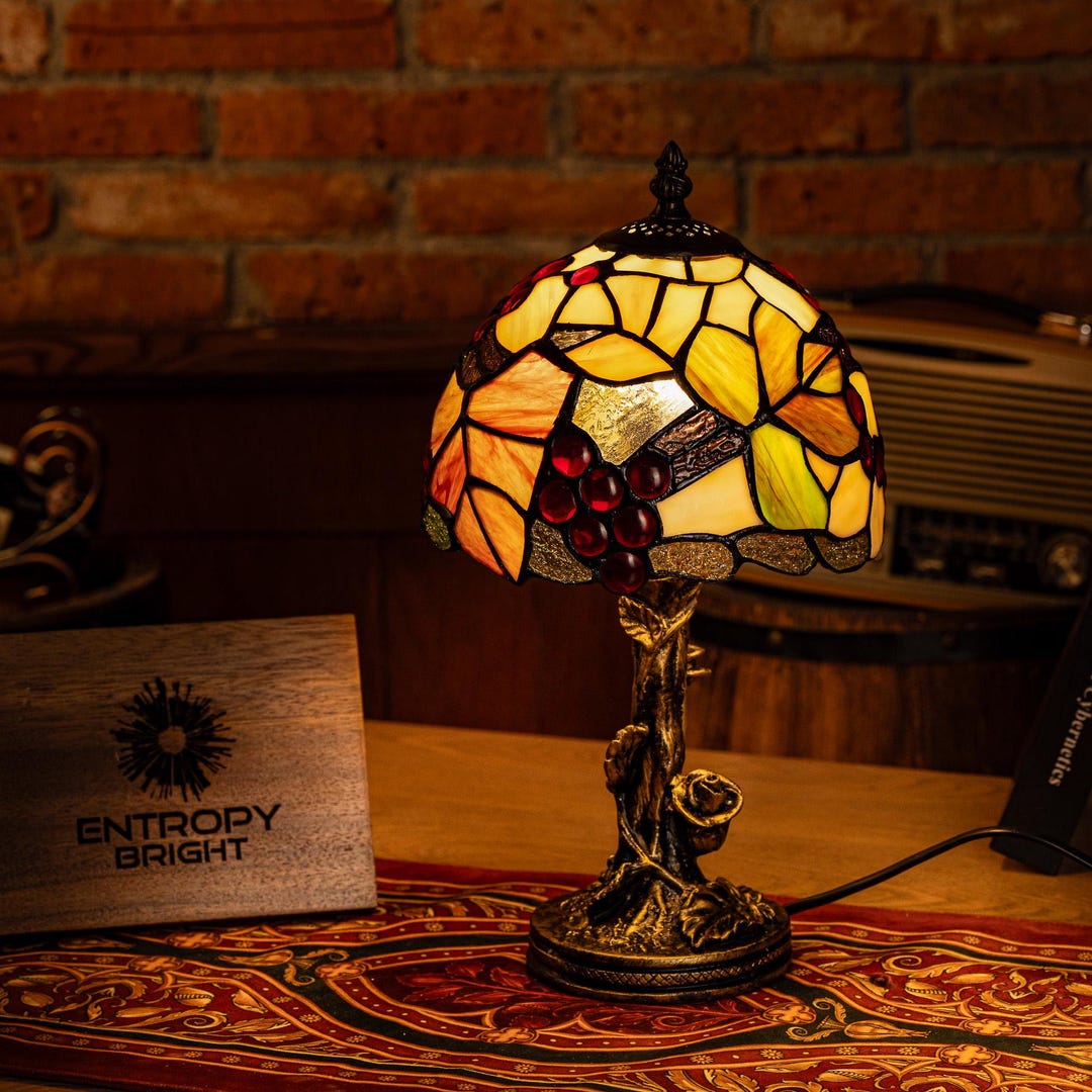 Azure Starry Night Tiffany Table Lamp, Handcrafted Stained Glass Shade ...