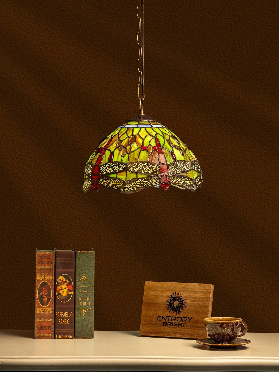 Tiffany Style Pendant Light Ceiling Hanging Stained Glass Dragonfly ...