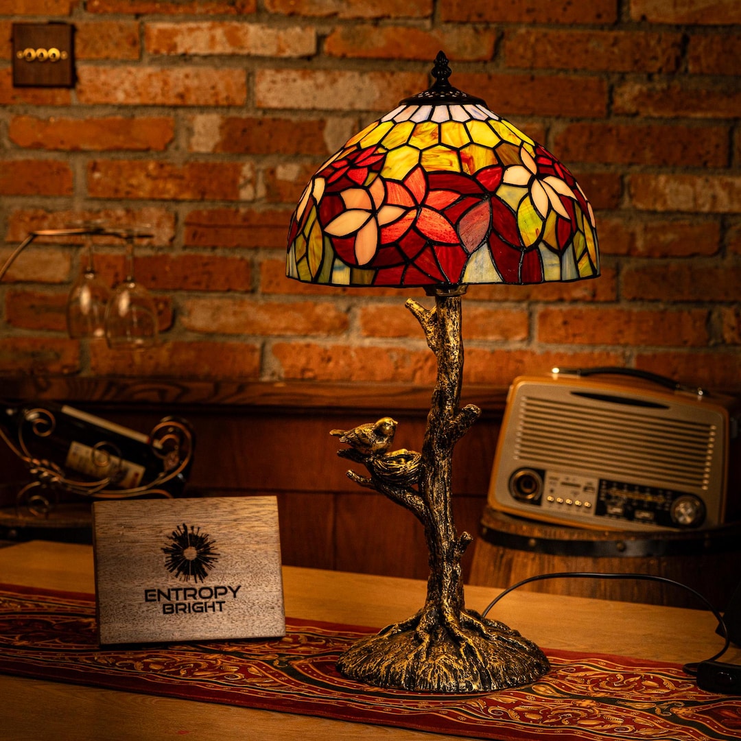 Autumn Flame Tiffany Table Lamp, Handcrafted Stained Glass Shade ...