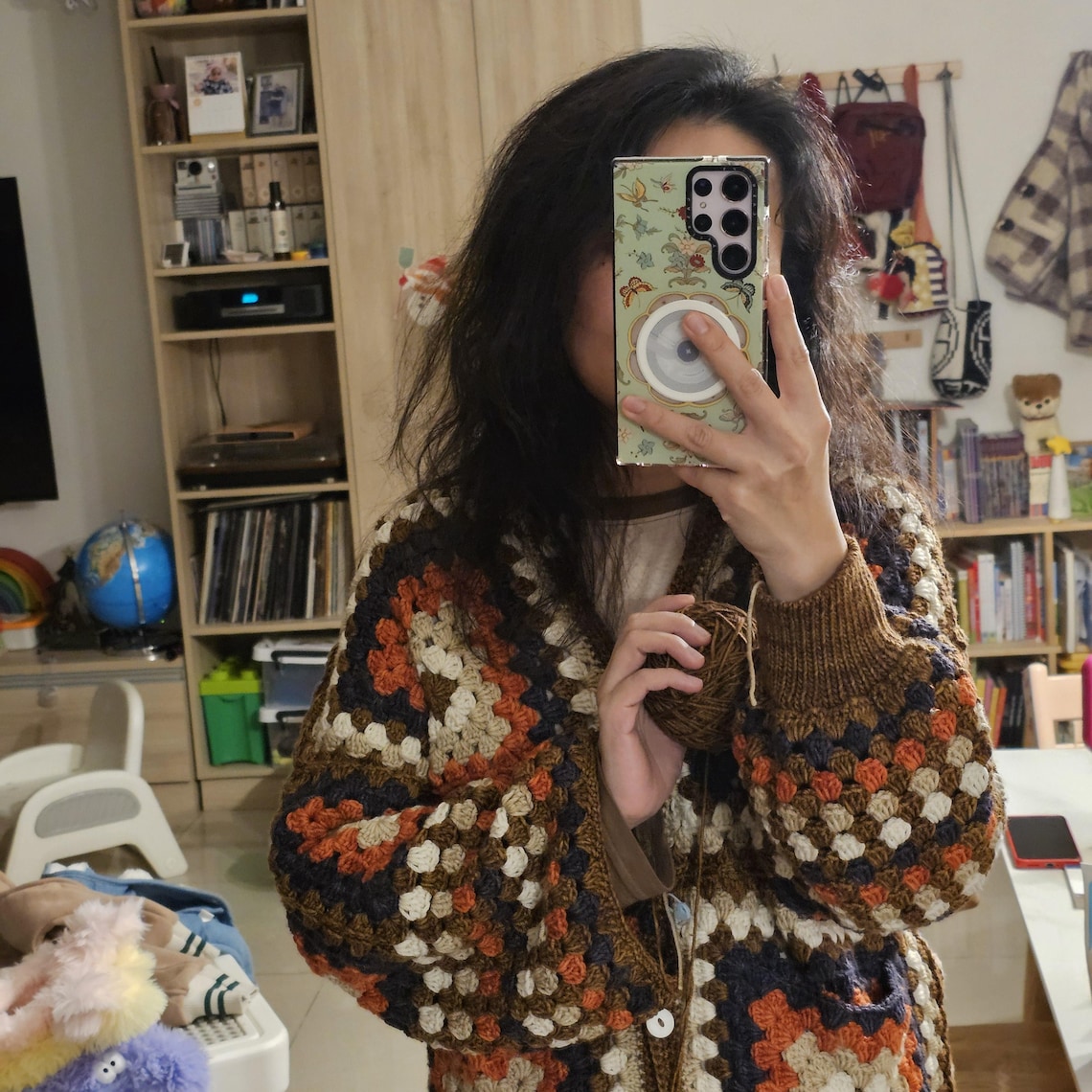 Big Granny Cardigan Crochet Granny Square Pocket Cardigan Women Casual ...