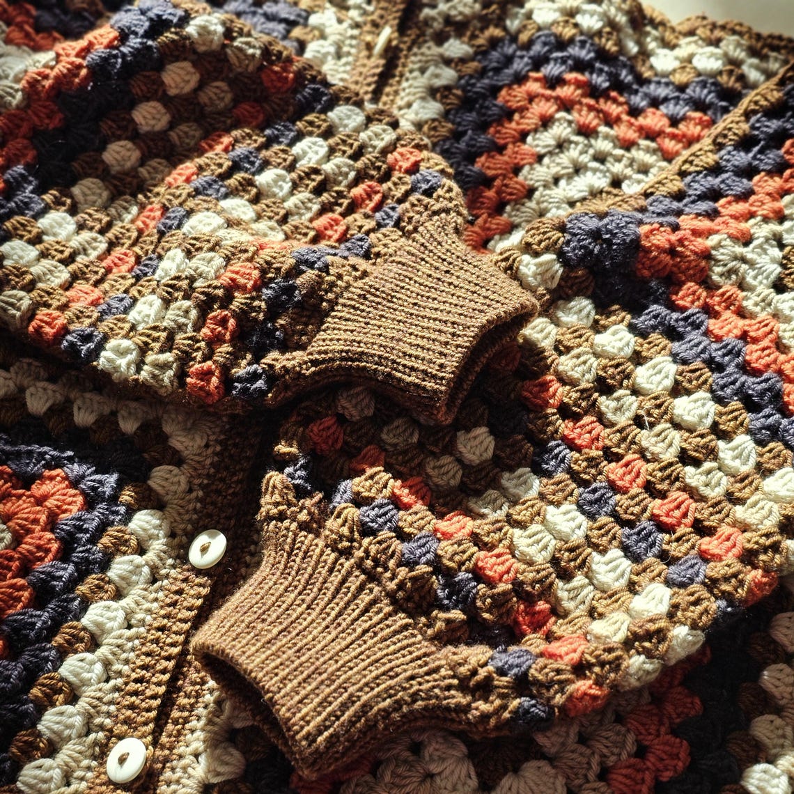 Big Granny Cardigan Crochet Granny Square Pocket Cardigan Women Casual ...