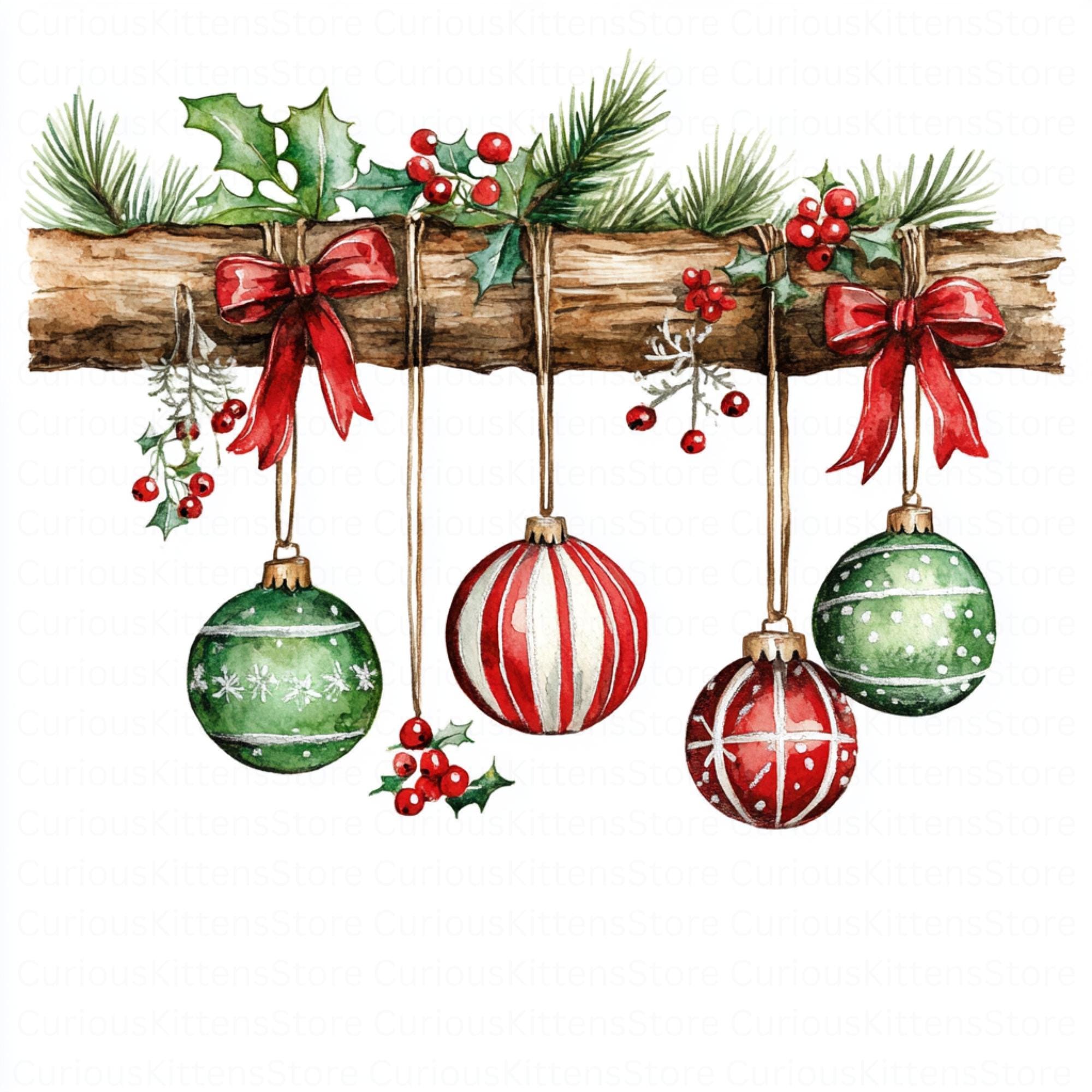 Watercolor Christmas Ornament Clipart Holiday Decor Jpgs Digital ...