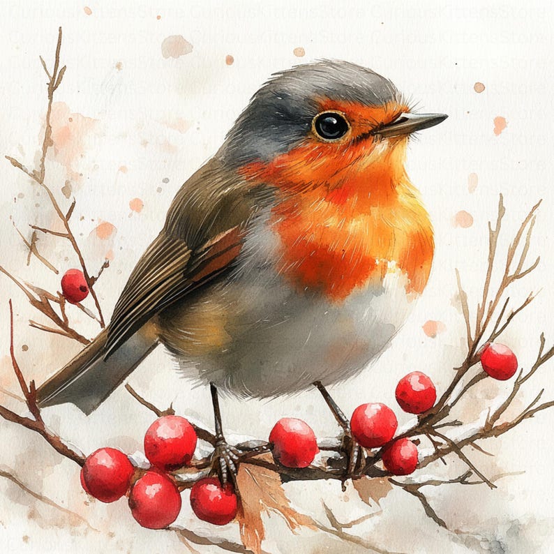 Christmas Robin Clipart Festive Winter Bird Jpg Digital Download ...