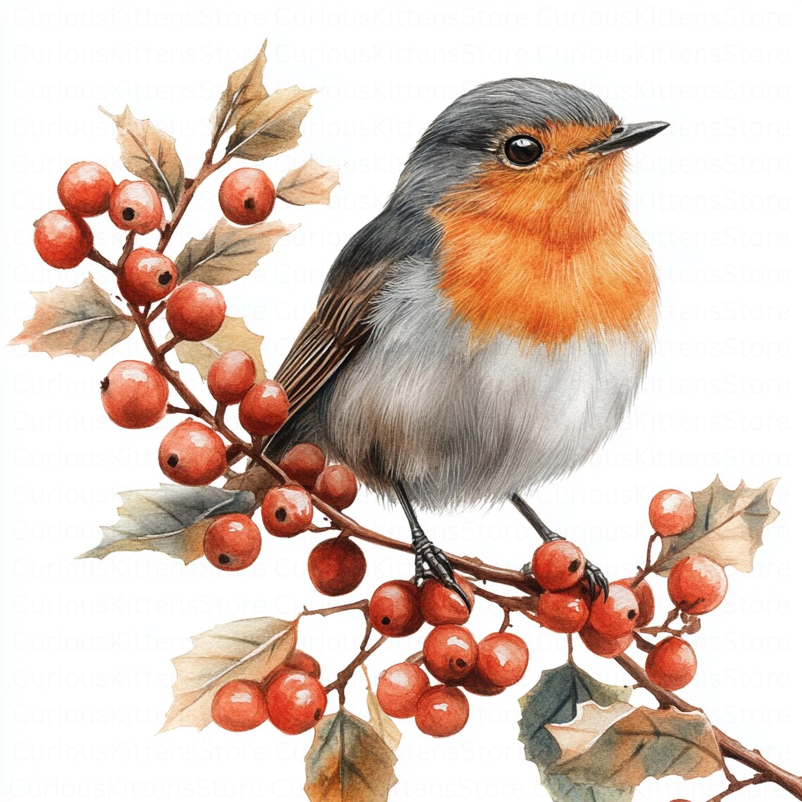 Christmas Robin Clipart Festive Winter Bird Jpg Digital Download ...